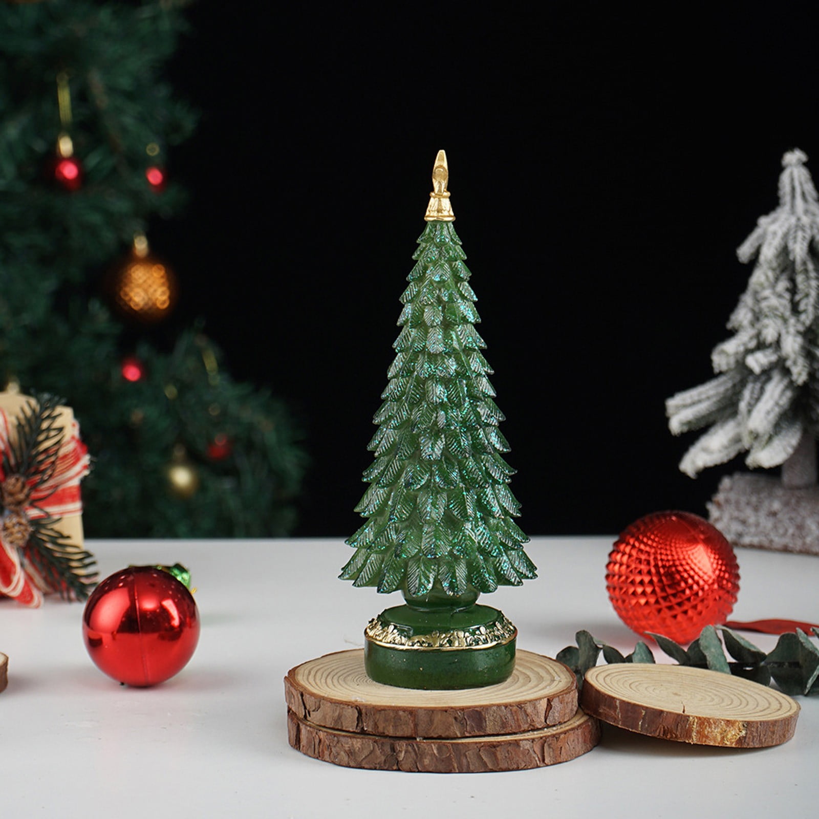 OEFNTAC Christmas Mini Resin Tree Figurine Tabletop Ornament Home Desk ...