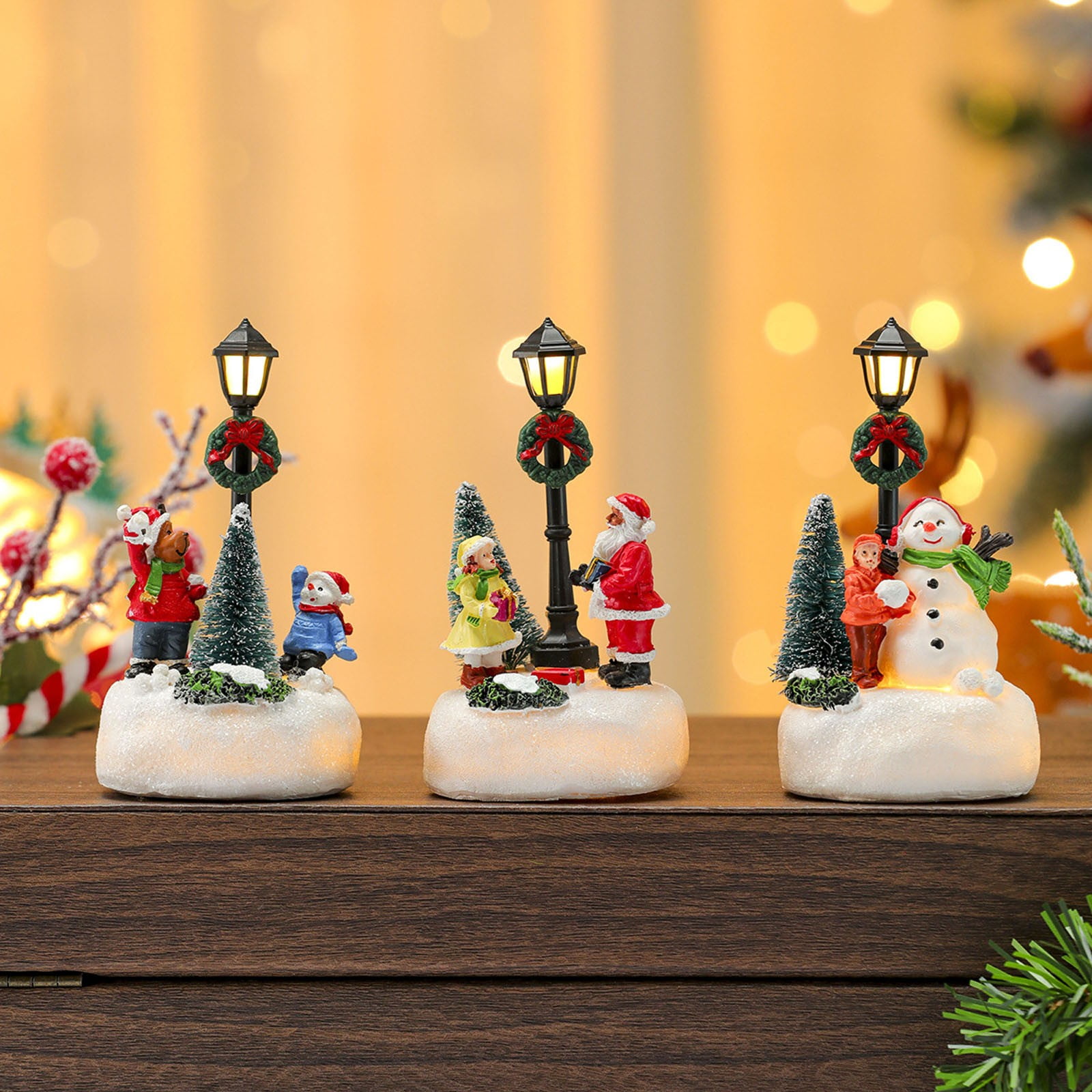 OEFNTAC Christmas Resin Small House Lighted Snowman Tabletop Decor ...