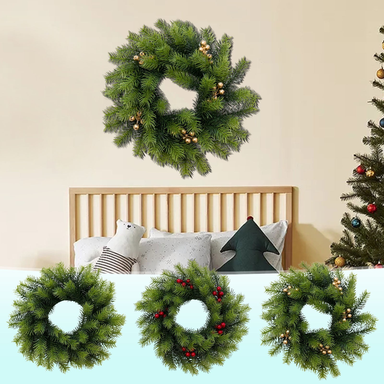 OEFNTAC Christmas Wreath Imitation Pine Needle Greenery Vines Holiday ...