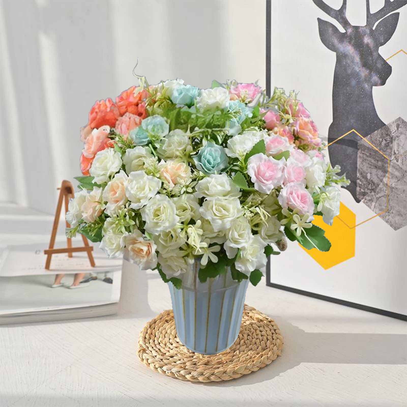 OEFNTAC Decorations Artificial Rose Flowers 5 Stems 10 Mini Roses Plastic Home Decoration ...