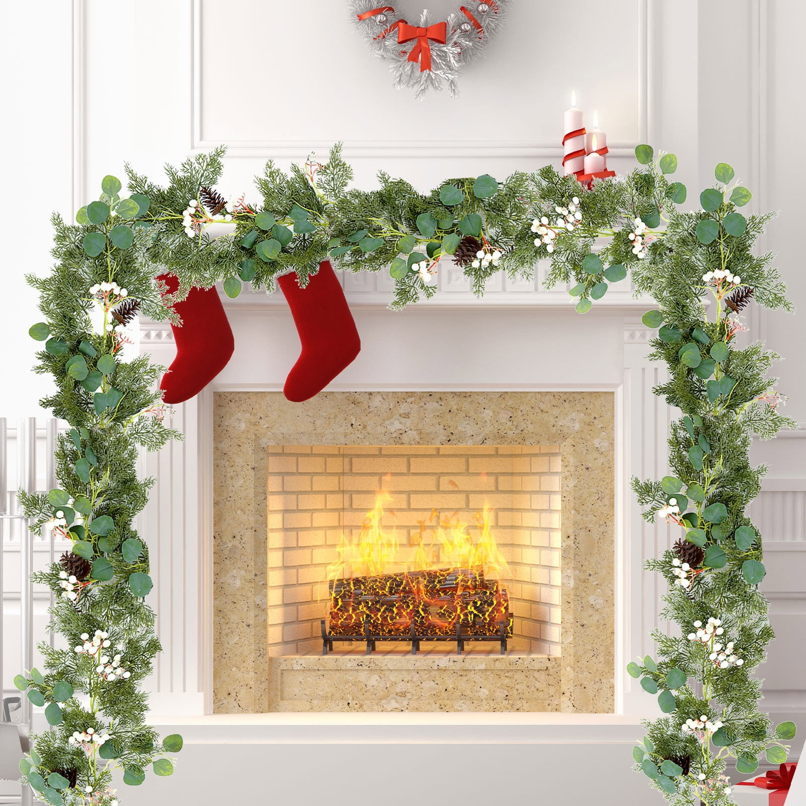 OEFNTAC Decorations Christmas Pine Needle Rattan Red Fruit Cypress ...