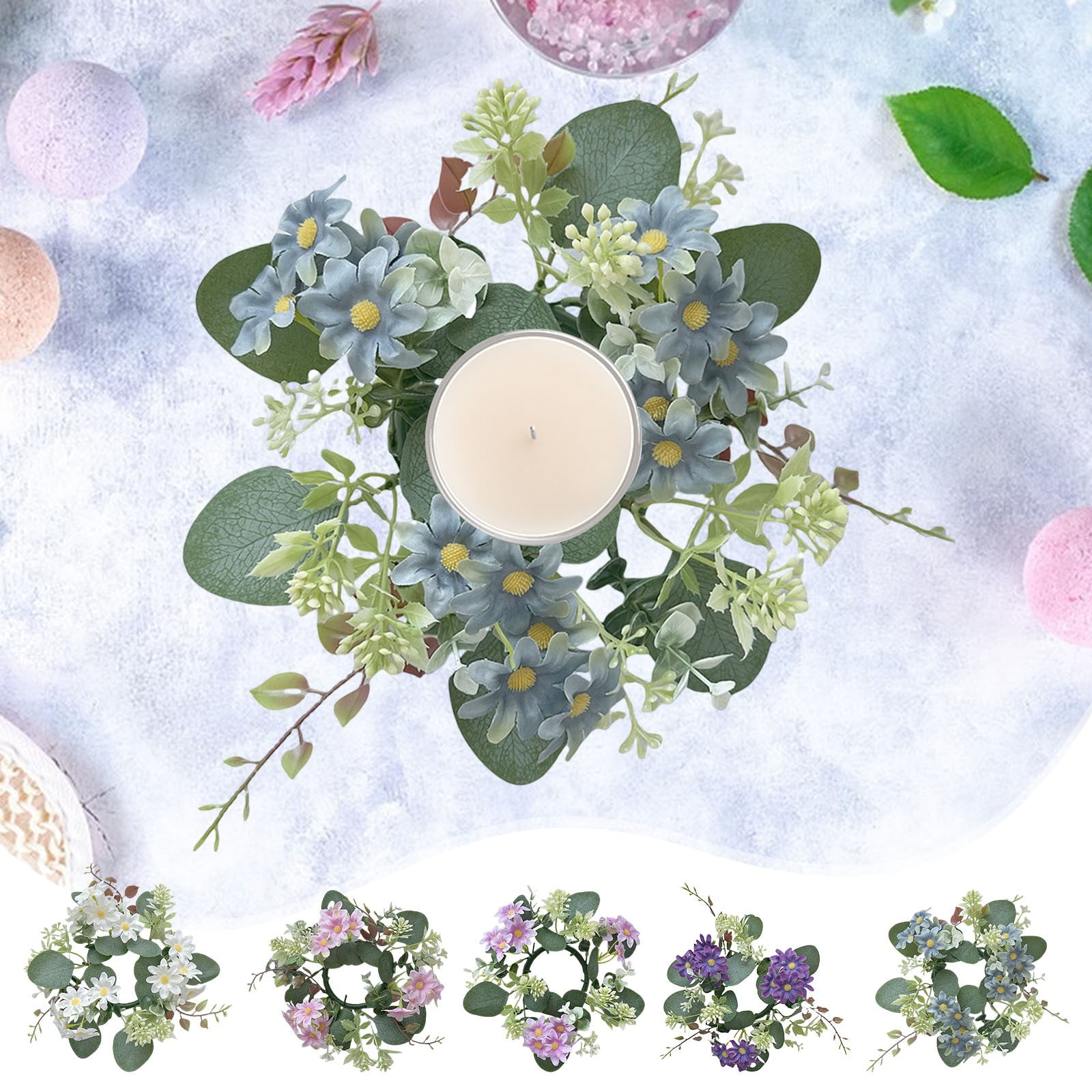 OEFNTAC Hydrangea Candle Ring Garland Artificial Flower Tabletop Party ...