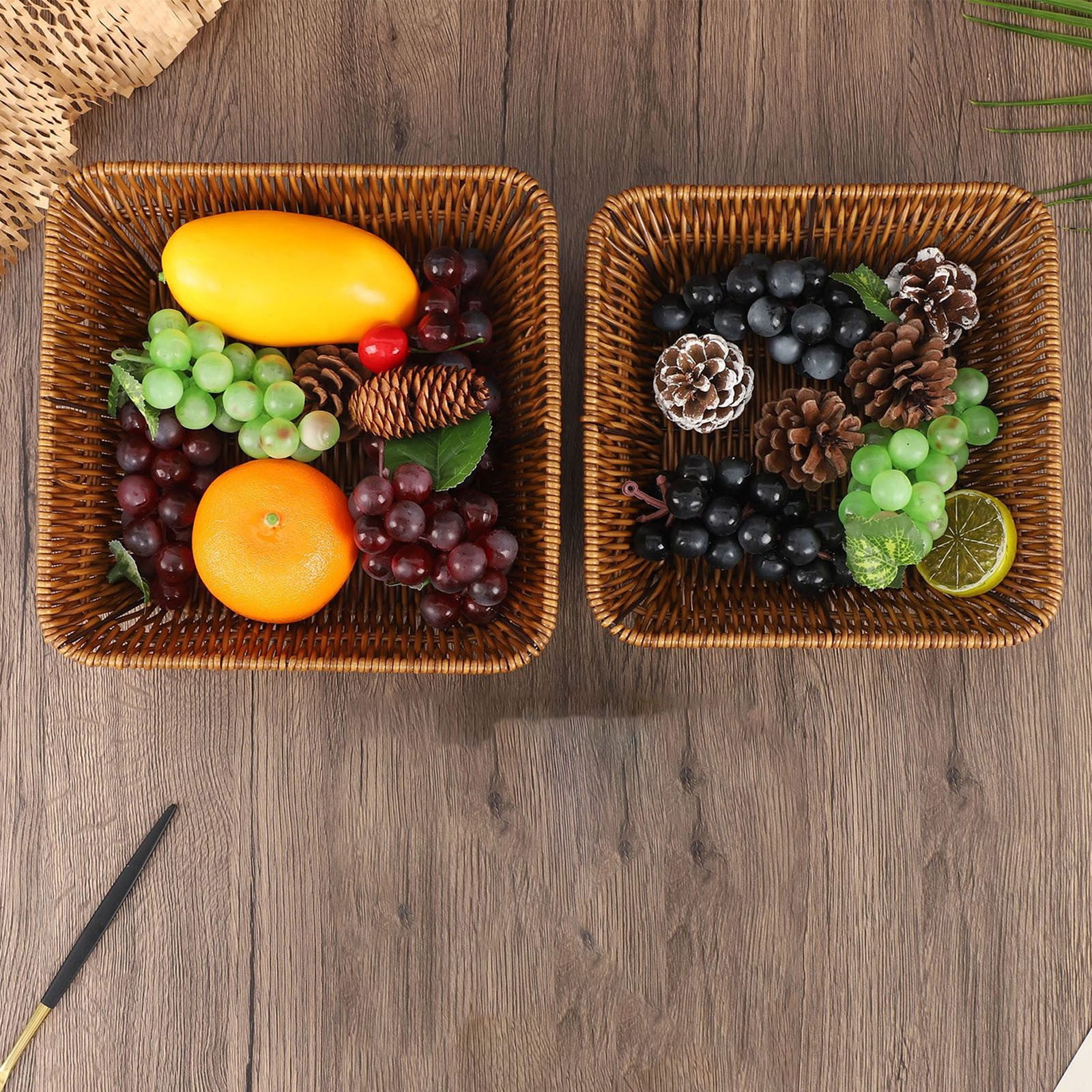 OEFNTAC Imitation Woven Plastic Fruit Basket for Snacks Bread Produce ...