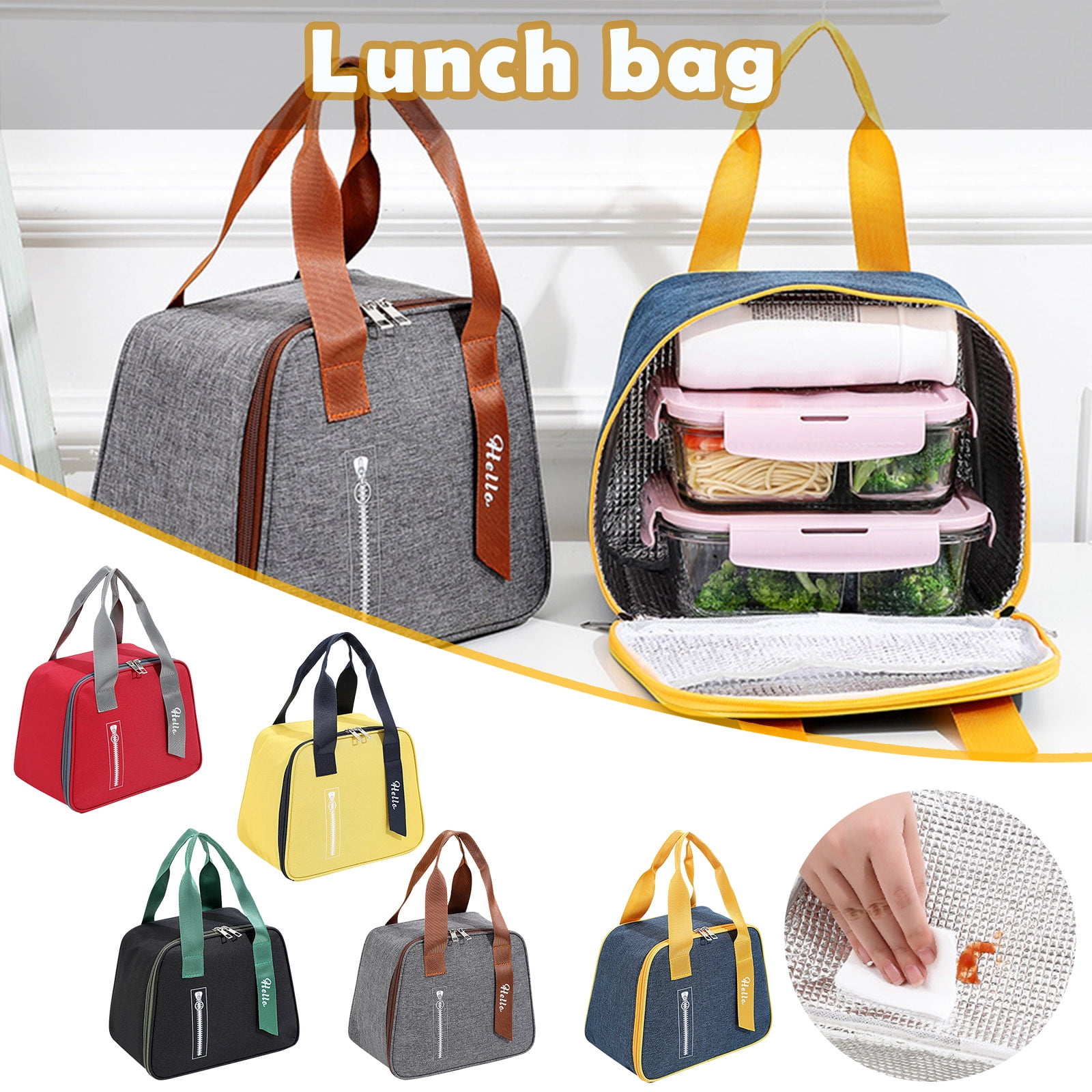 OEFNTAC Decorations Large Capacity Insulated Lunch Bag with Zipper ...