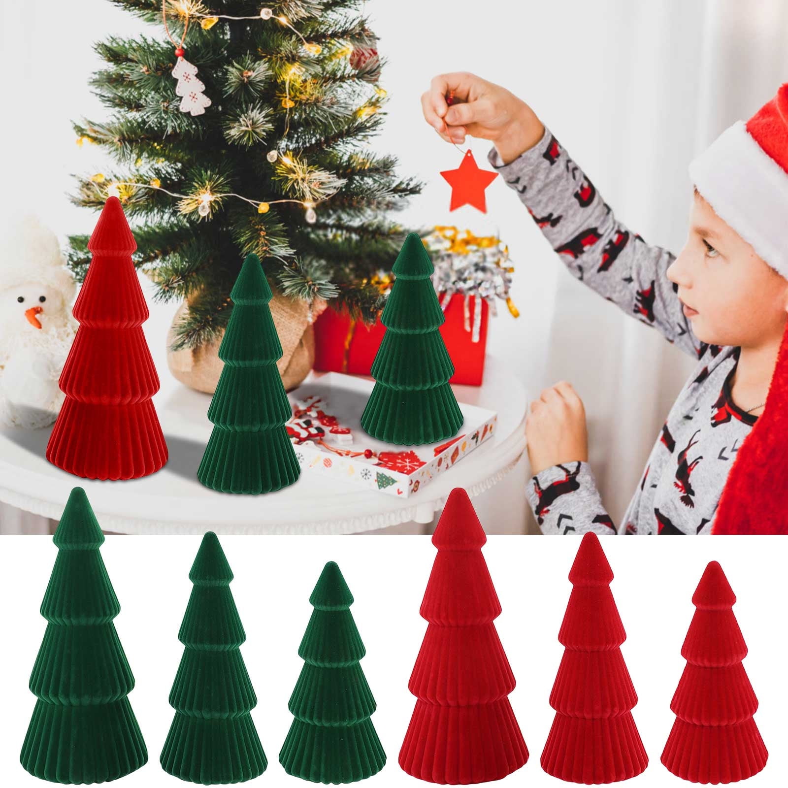 OEFNTAC Plastic Flocked Christmas Tree Mini Desktop Table Centerpiece ...