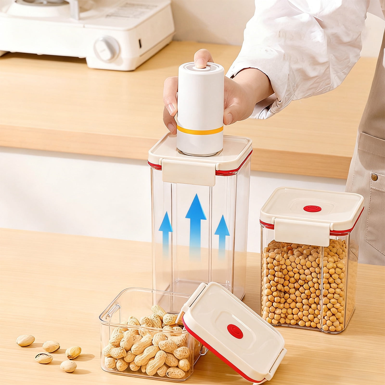 OEFNTAC Push Button Airtight Food Container Plastic Dry Storage Bin ...