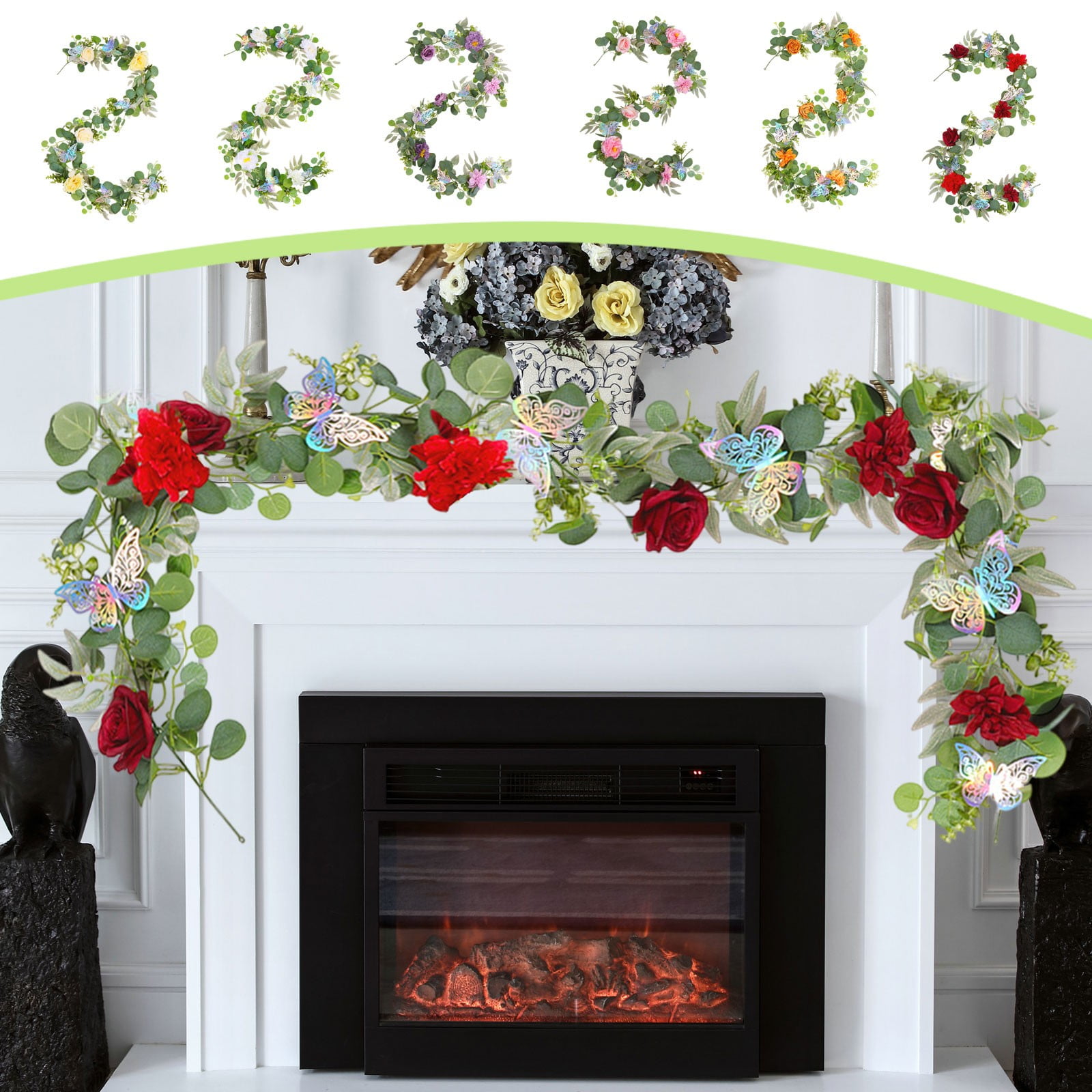 OEFNTAC Simulation Rose Rattan 70.87in Fake Flower Garland Home ...