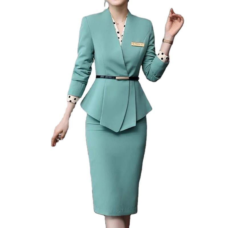 OEM High-Quality Green 2 Piece Dealers Set Office Ladies Skirt Suit ...