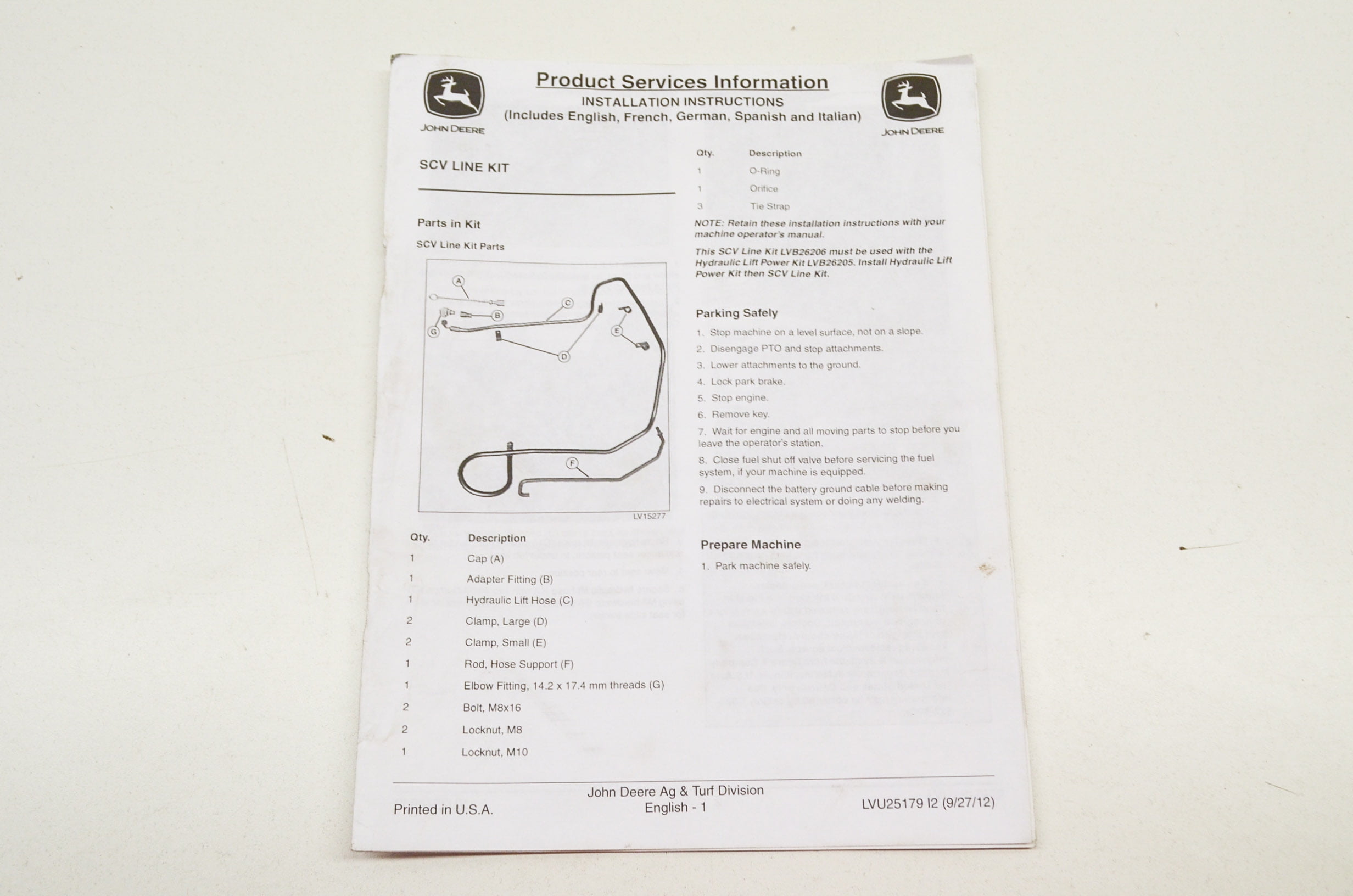 OEM John Deere Installation Instructions SCV Line Kit - Walmart.com
