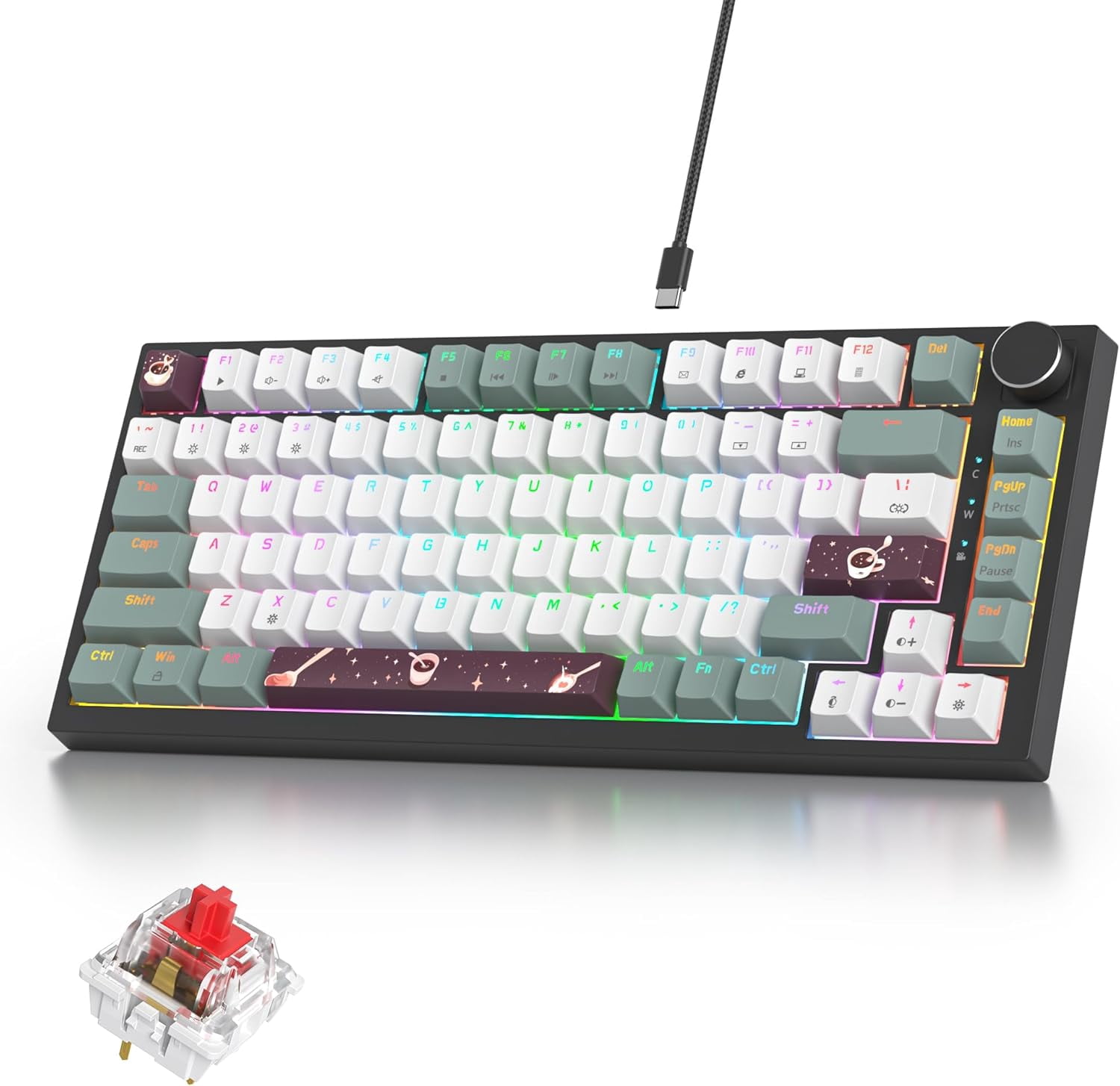 OEM Profile with PBT Keycaps: This 75% percent keyboard features double ...