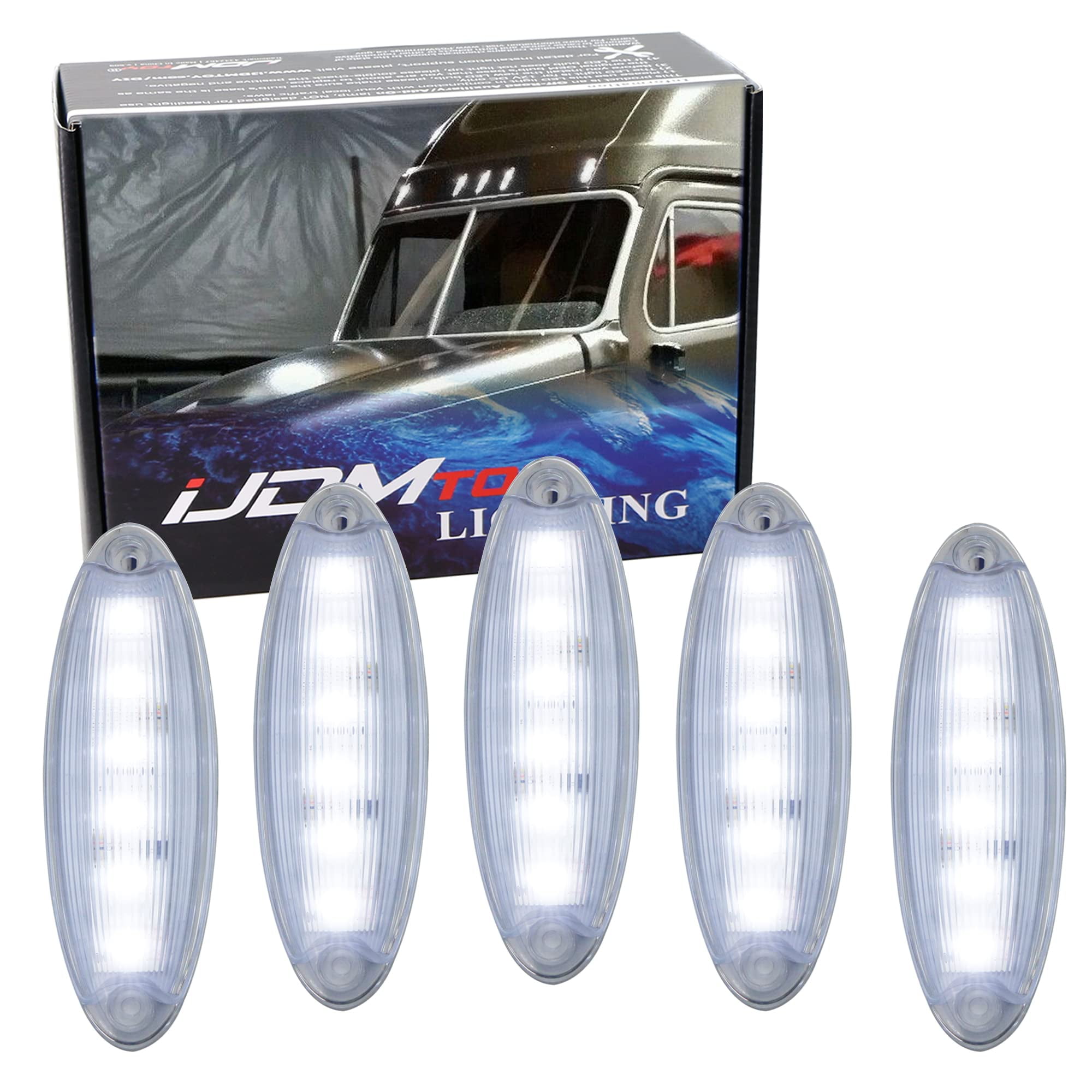 OEM-Spec 5pc Clear Lens Xenon White 6-LED Front Raised Cab Roof Marker Light Assemblies For 2008 ...