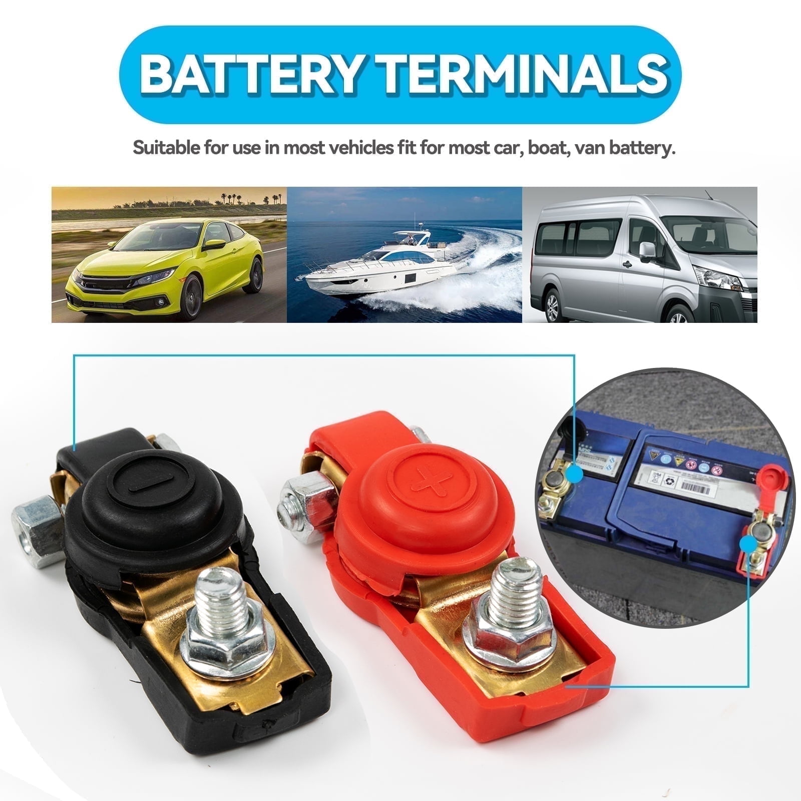 OEMASSIVE Car Battery Terminal Connectors, Quick Release, Copper, Red ...