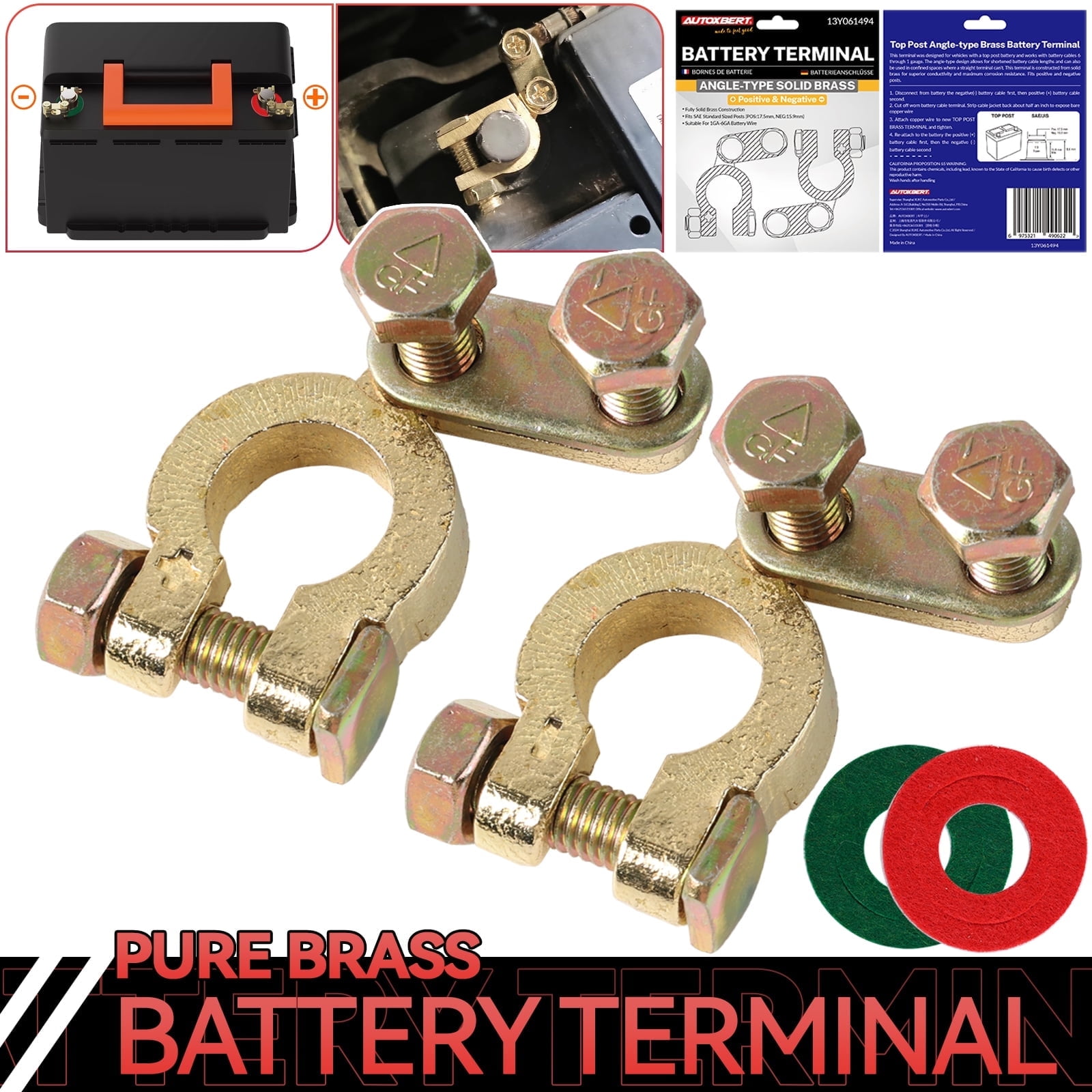 OEMASSIVE 2X Pure Brass Car Battery Terminals Connectors Clamps Top ...