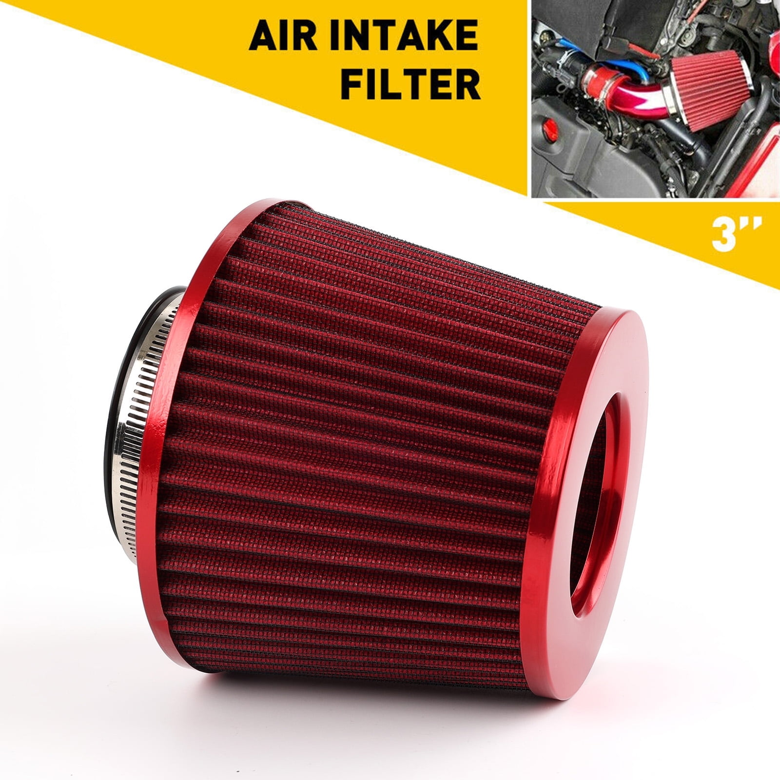 OEMASSIVE 3" Universal Car Sport Cone Red Air Intake Filter Cone ...
