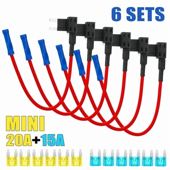 OEMASSIVE 6 Pack Mini Fuse Tap Holder Adapter Kit 12V With 20A 15A ATM ...