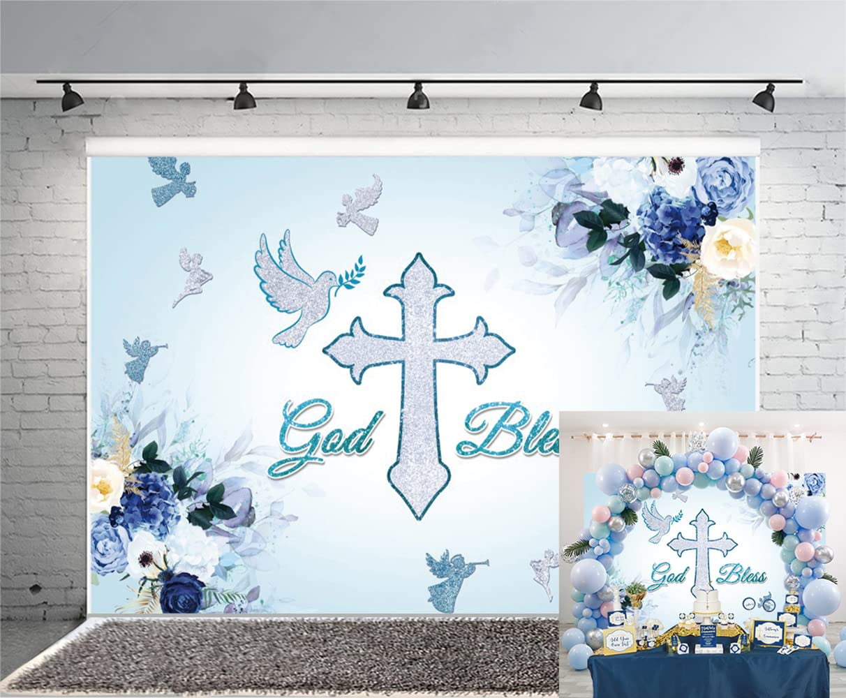 OERJU 7x5ft God Bless Backdrop Baptism Party First Communion ...