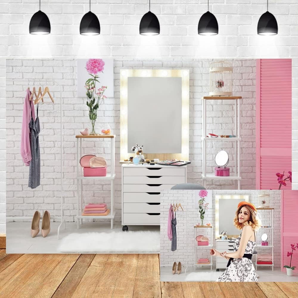 OERJU 8x6ft Pink Make Up Room Backdrop Interior of Modern Makeup Room ...