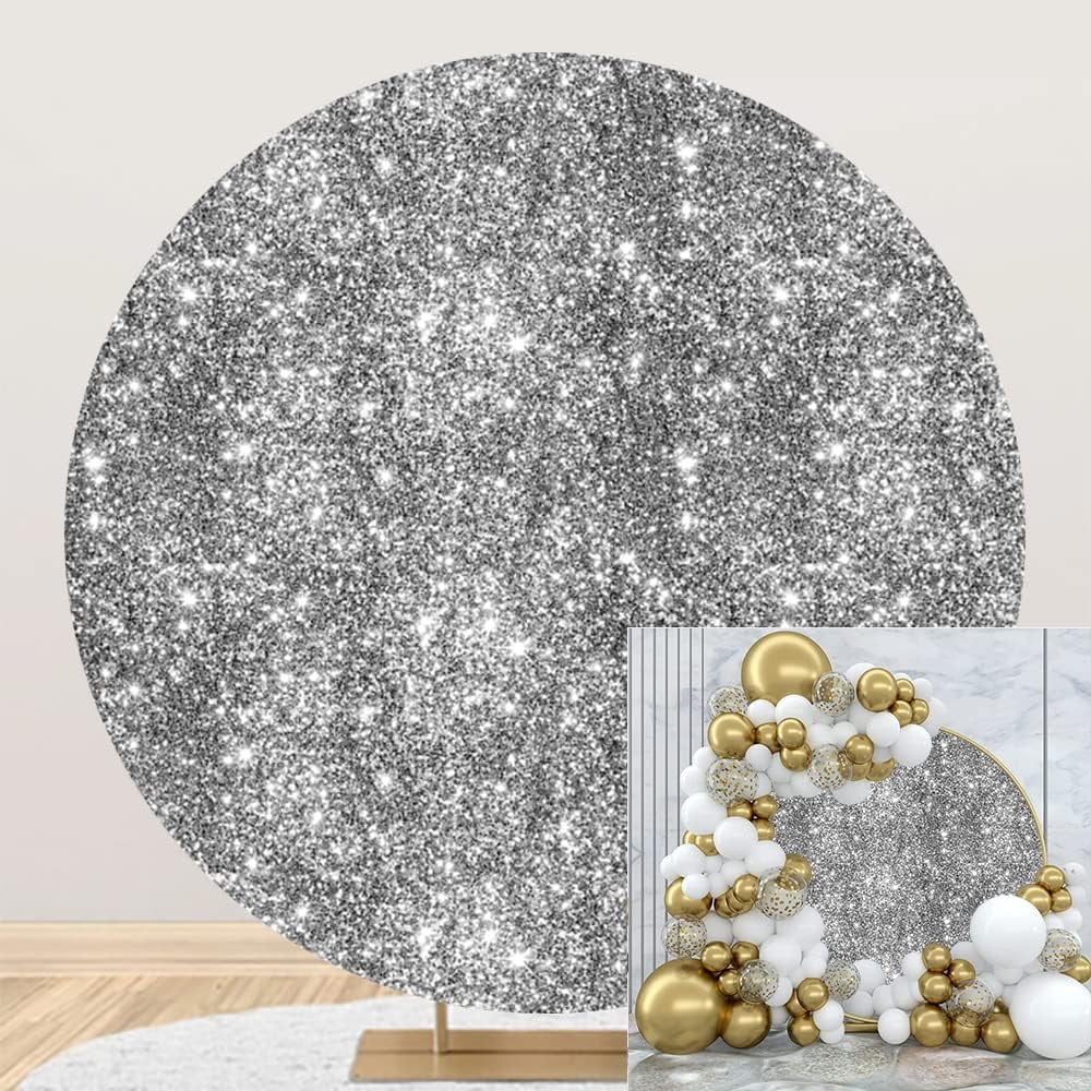 OERJU Silver Glitter Sequin Round Backdrop Luxurious Glistening Black ...