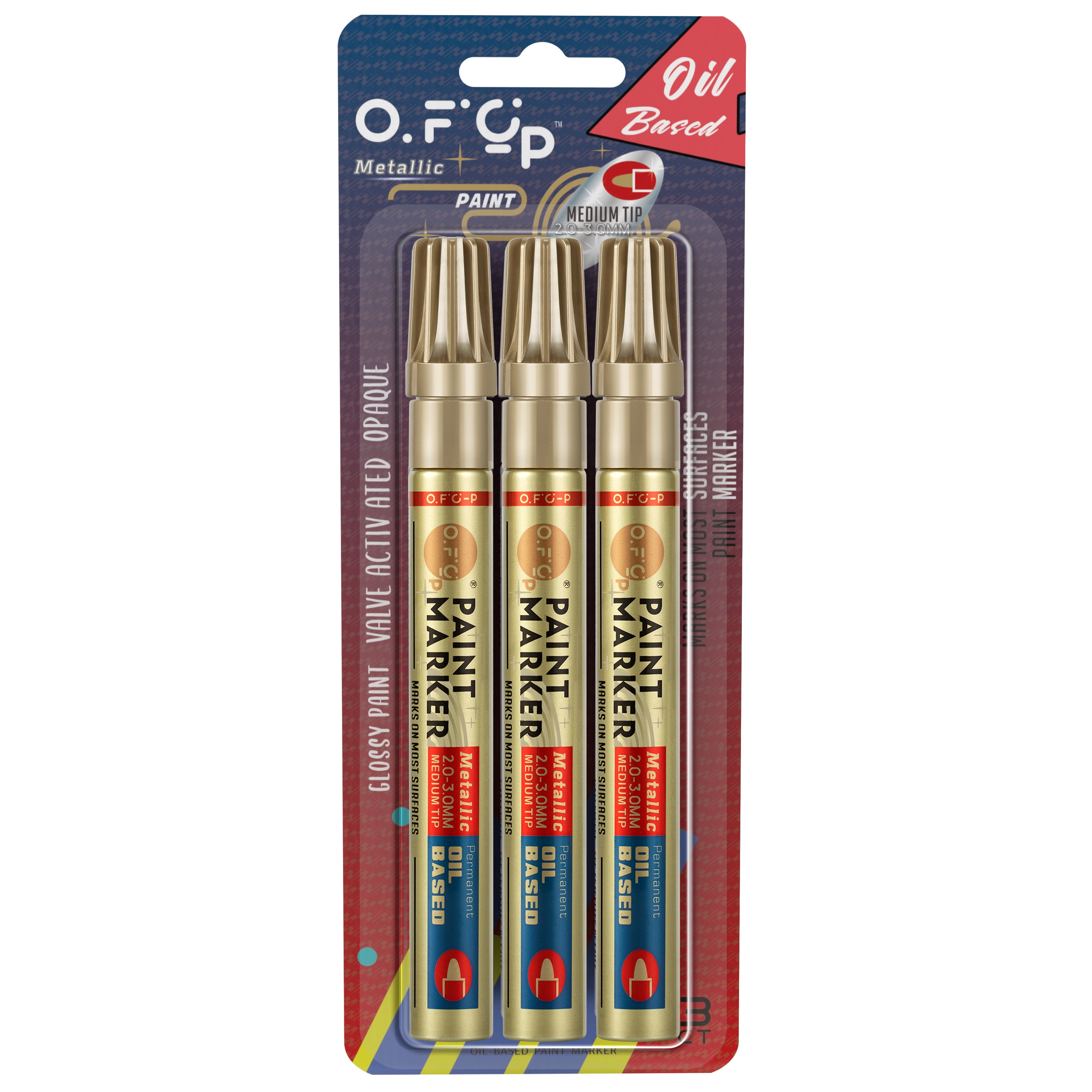 OFC-P Oil-Based Permanent Paint Marker Pen,Medium Tip,Gold,Pack of 3 ...