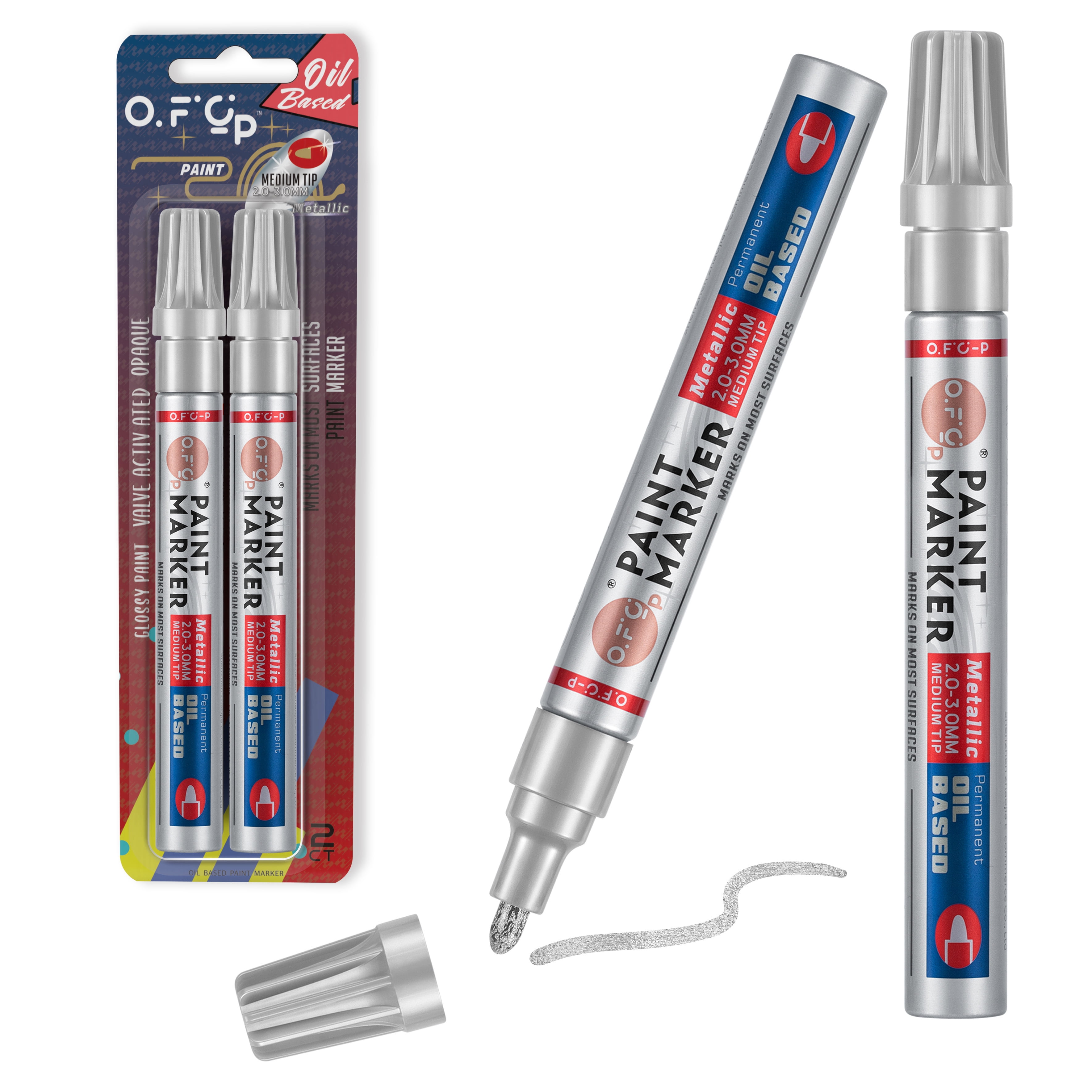 OFC-P Oil-Based Permanent Paint Marker Pen,Medium Tip,Silver,Pack of 2 ...