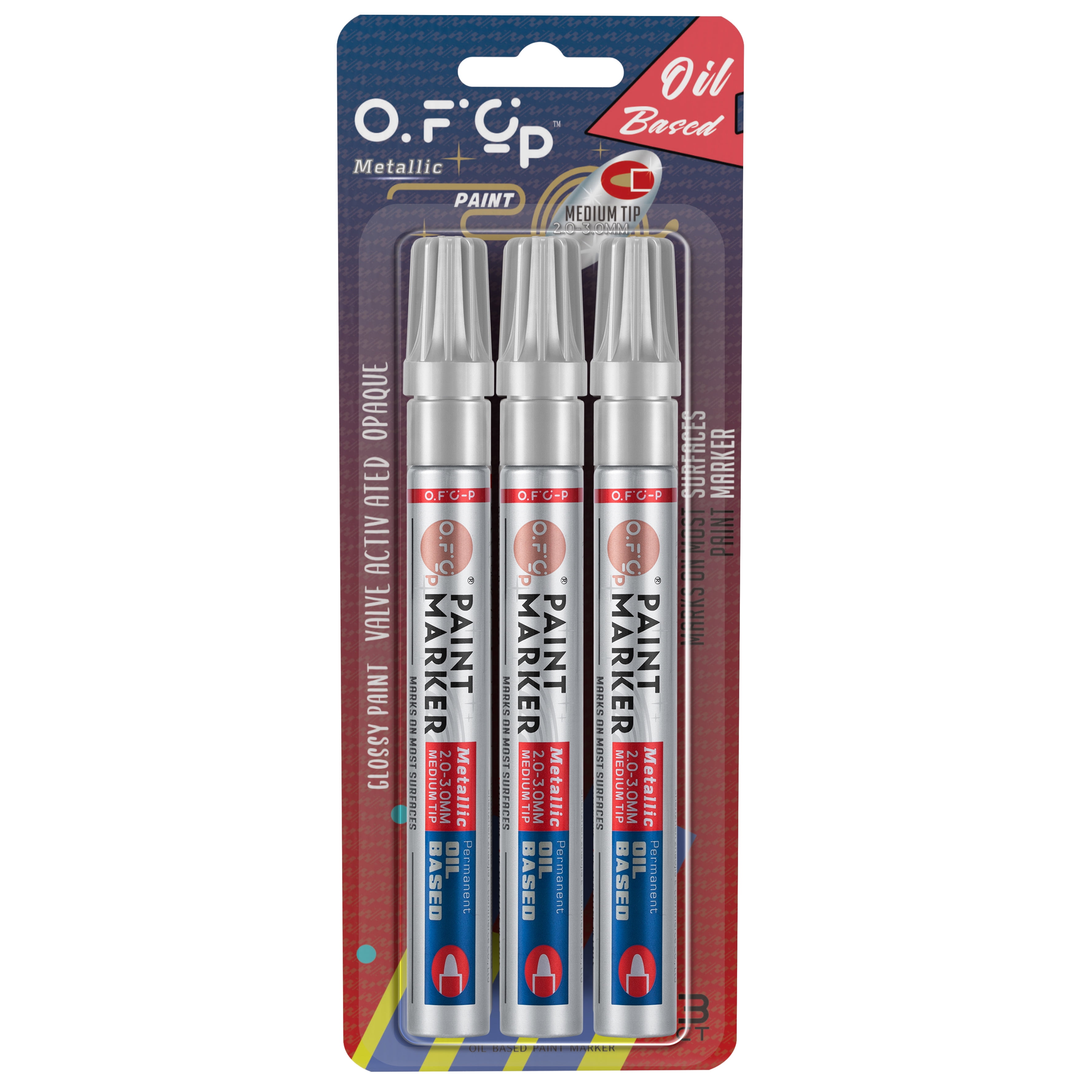 OFC-P Oil-Based Permanent Paint Marker Pen,Medium Tip,Silver,Pack of 3 ...