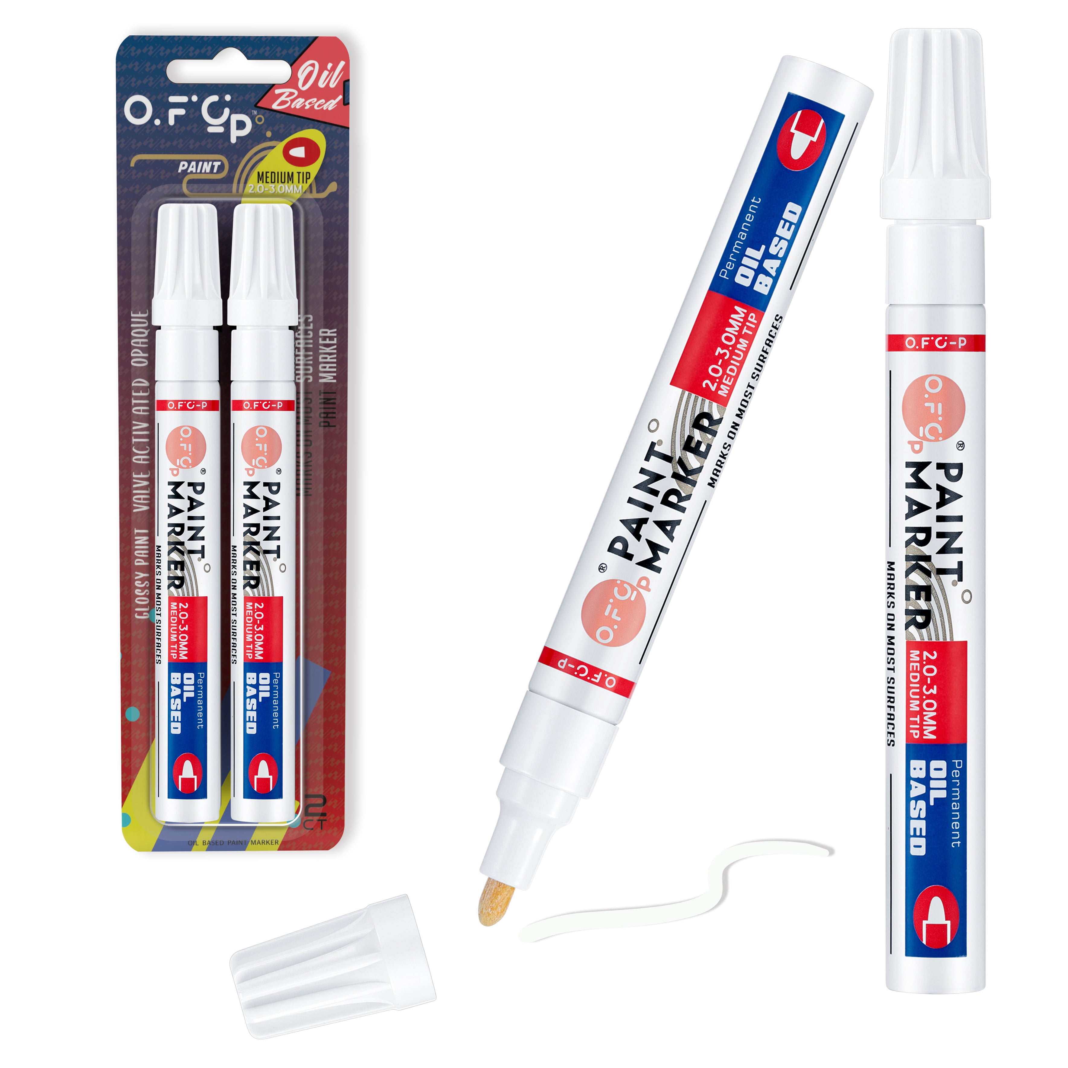 OFC-P Oil-Based Permanent Paint Marker Pen,Medium Tip,White,Pack of 2 ...