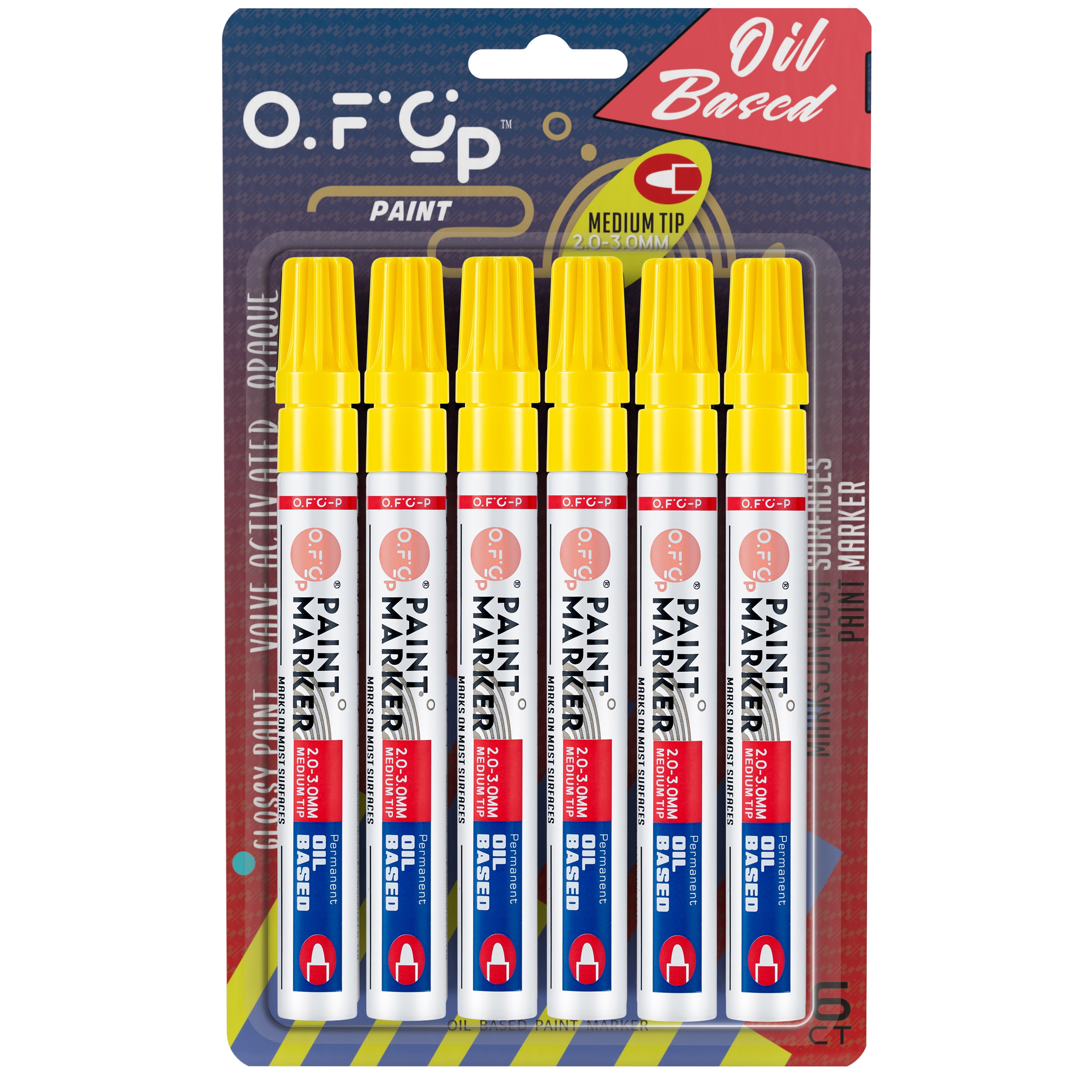 OFC-P Oil-Based Permanent Paint Marker Pen,Medium Tip,Yellow,Pack of 6 ...