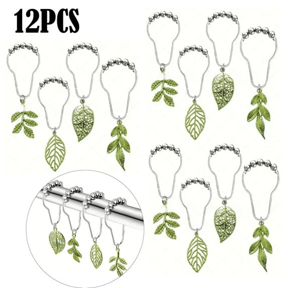 OFEFE 12pcs Tree Leaf Shower Curtain Hooks Rings,Woodland Forest Style ...