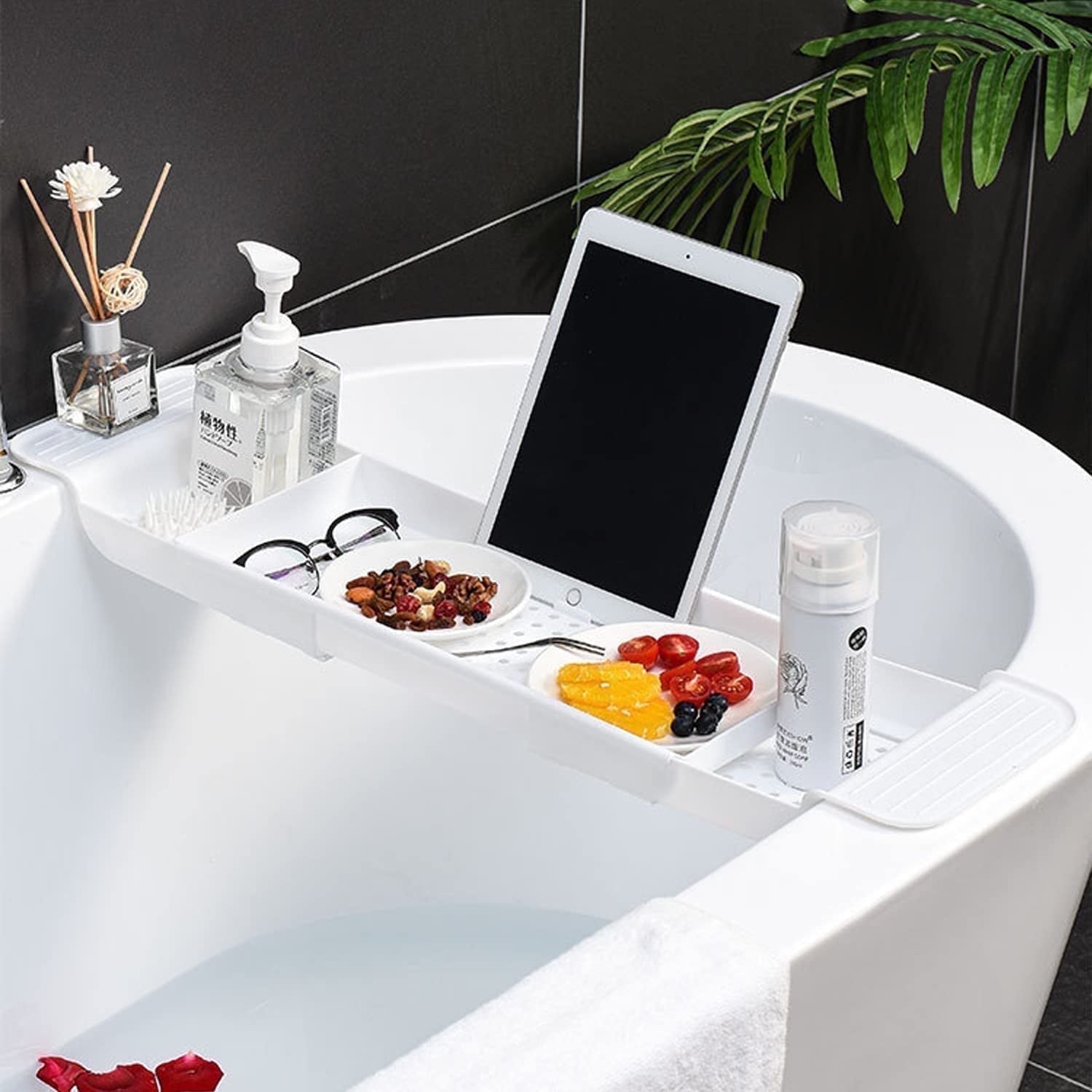 OFEFE, Expandable Drain Bath Shelf Caddy, 21.6''x6.9''x2.4'', White ...