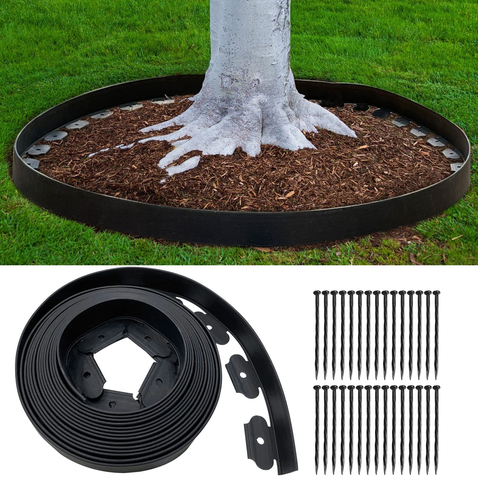OFEFE 33FT Black Plastic Landscape Edging, 4IN High Flexible No-Dig ...