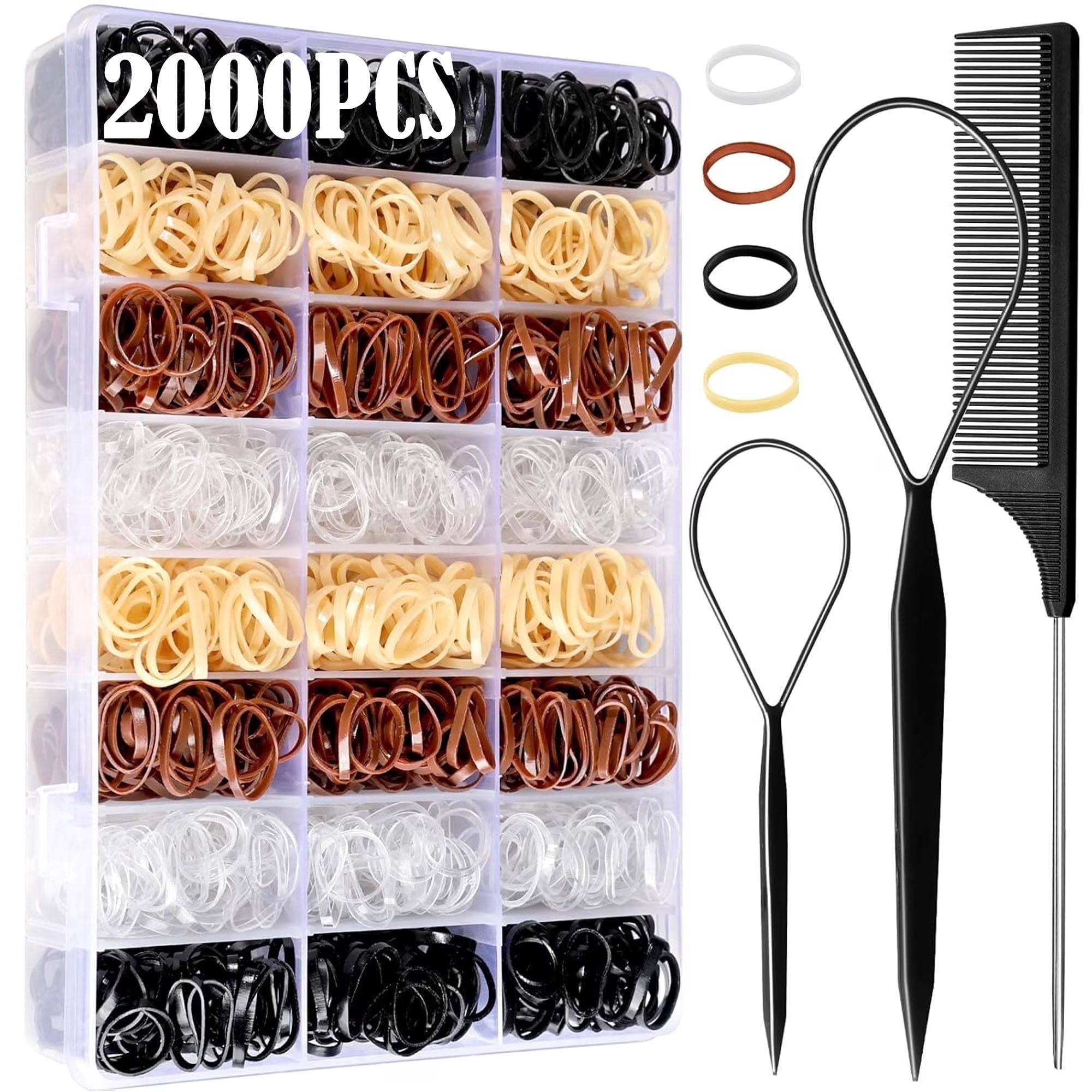 OFEFE Elastic Hair Ties,2000pcs Mini Elastic Hair Bands with Organizer ...