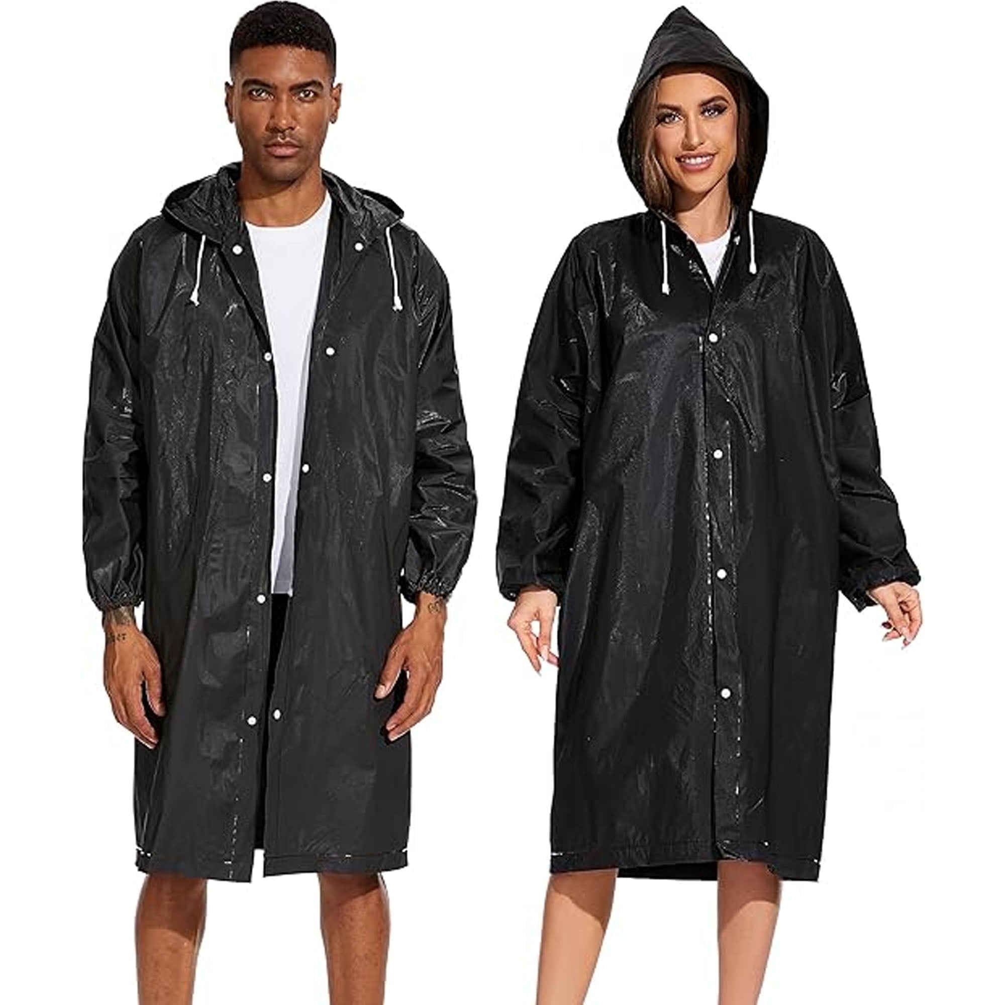 OFEFE Raincoat, 2 Pack Black Reusable Rain Ponchos for Adults Travel ...
