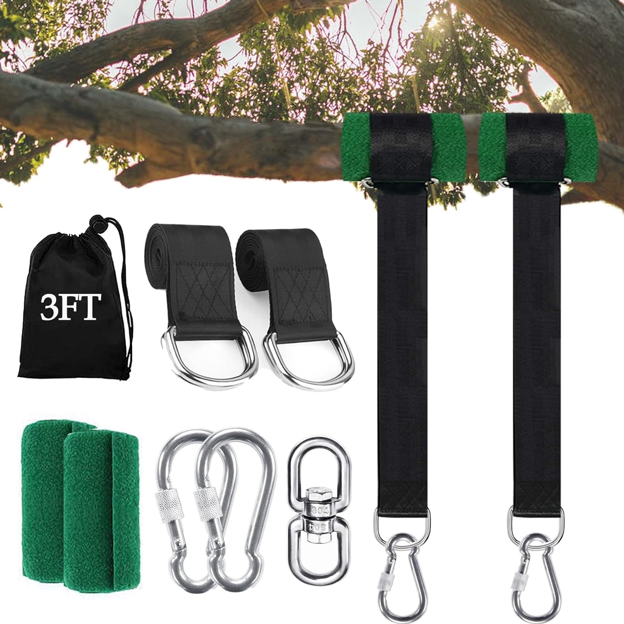 OFEFE Tree Swing Straps Hanging Kit (Set of 2), 3FT Tree Swing Straps ...
