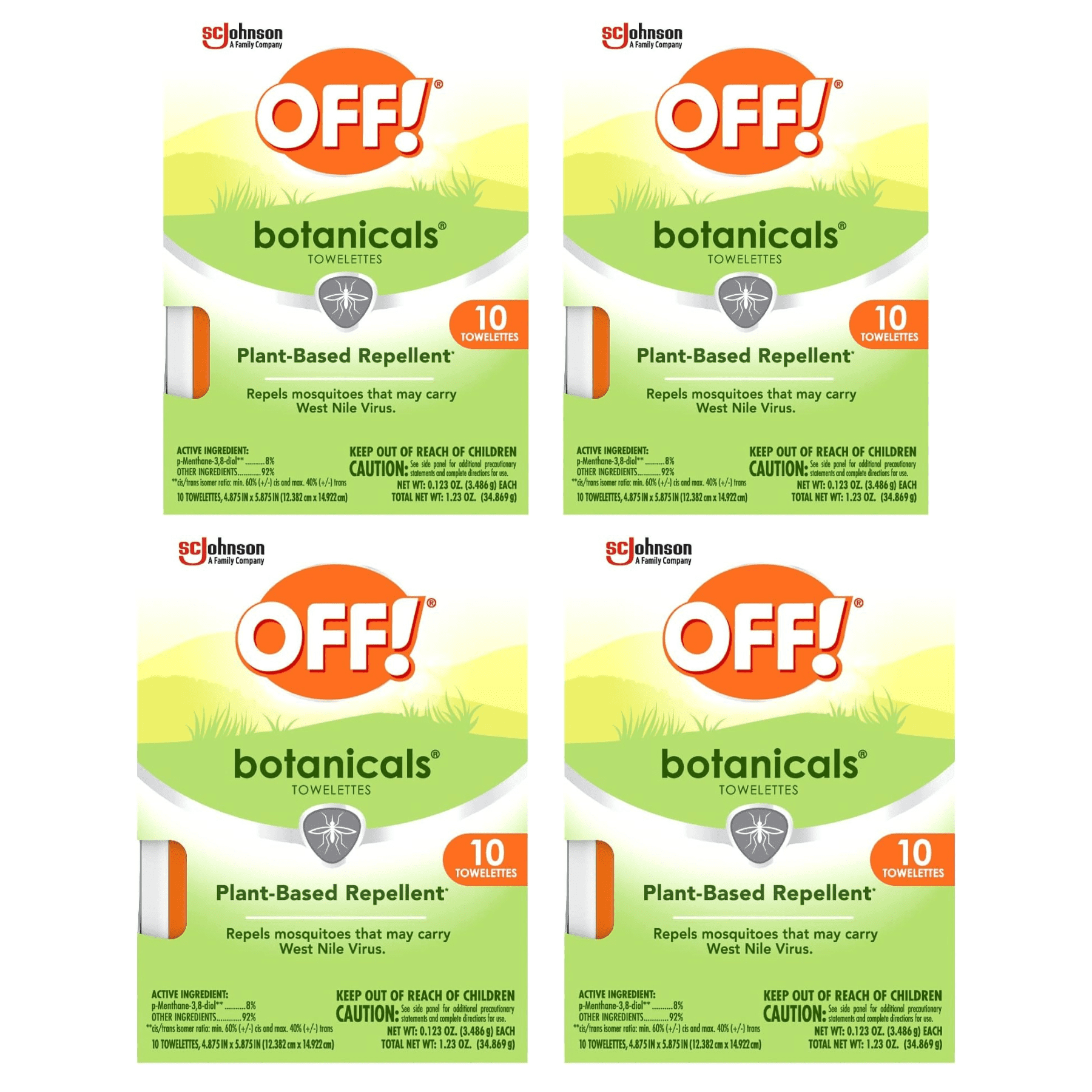 OFF! Botanicals Natural Repellent Wipes, Plant-Based, DEET FREE, 40 ...