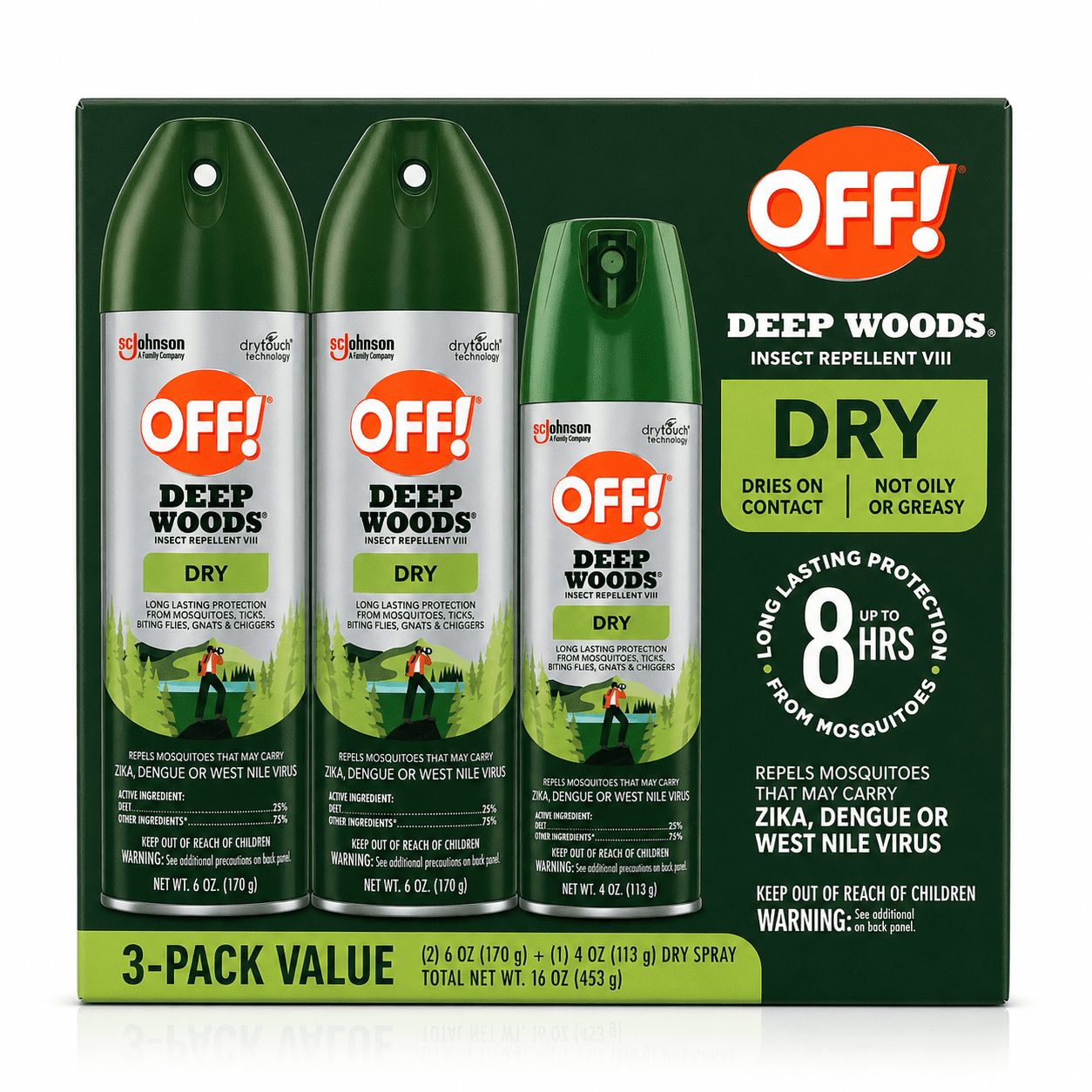 OFF! Deep Woods Dry Insect Repellent Spray 3-Pack (2x6oz + 1x4oz) 25% ...