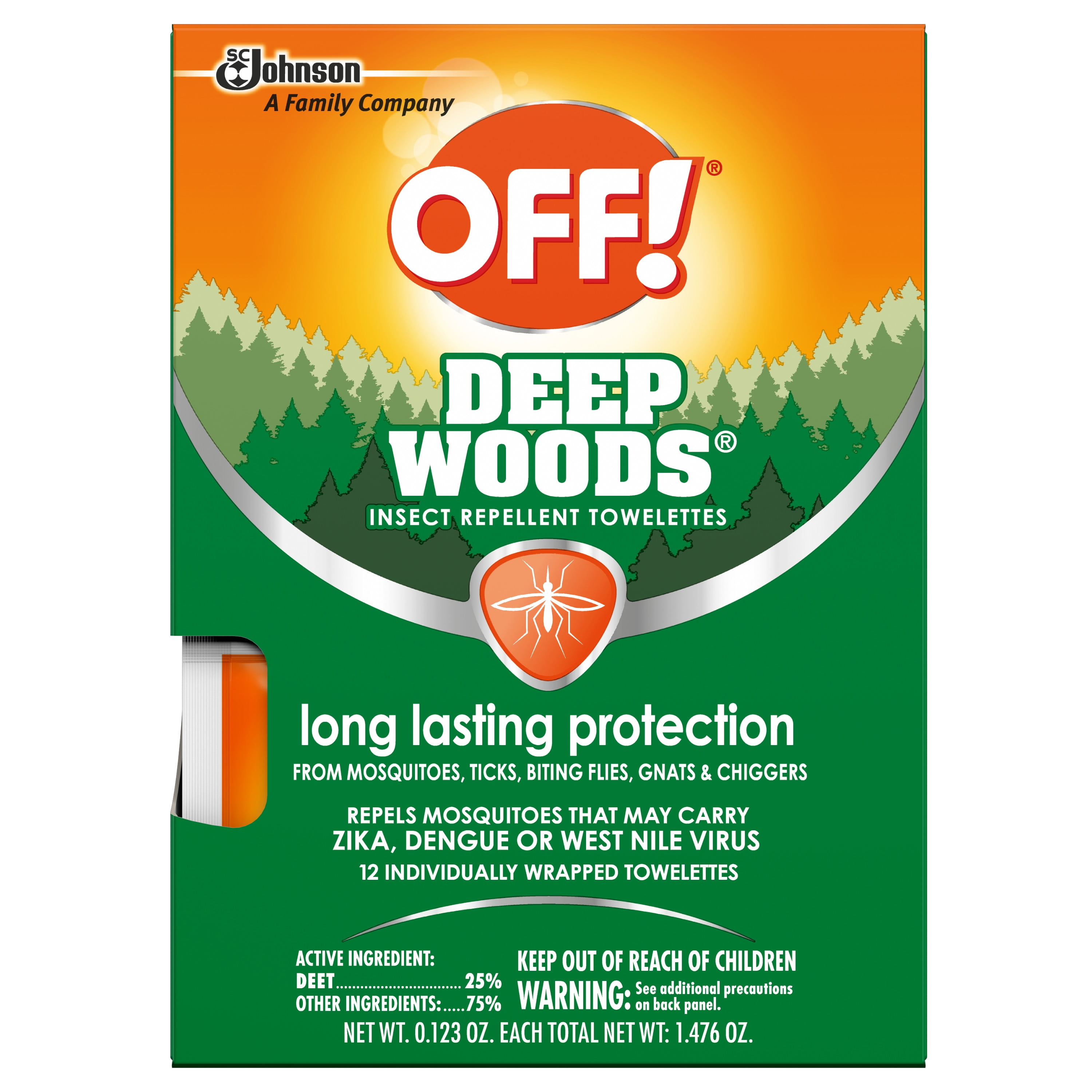 OFF! Deep Woods Sportsmen Towelettes, 25% DEET, Mosquito and Tick ...