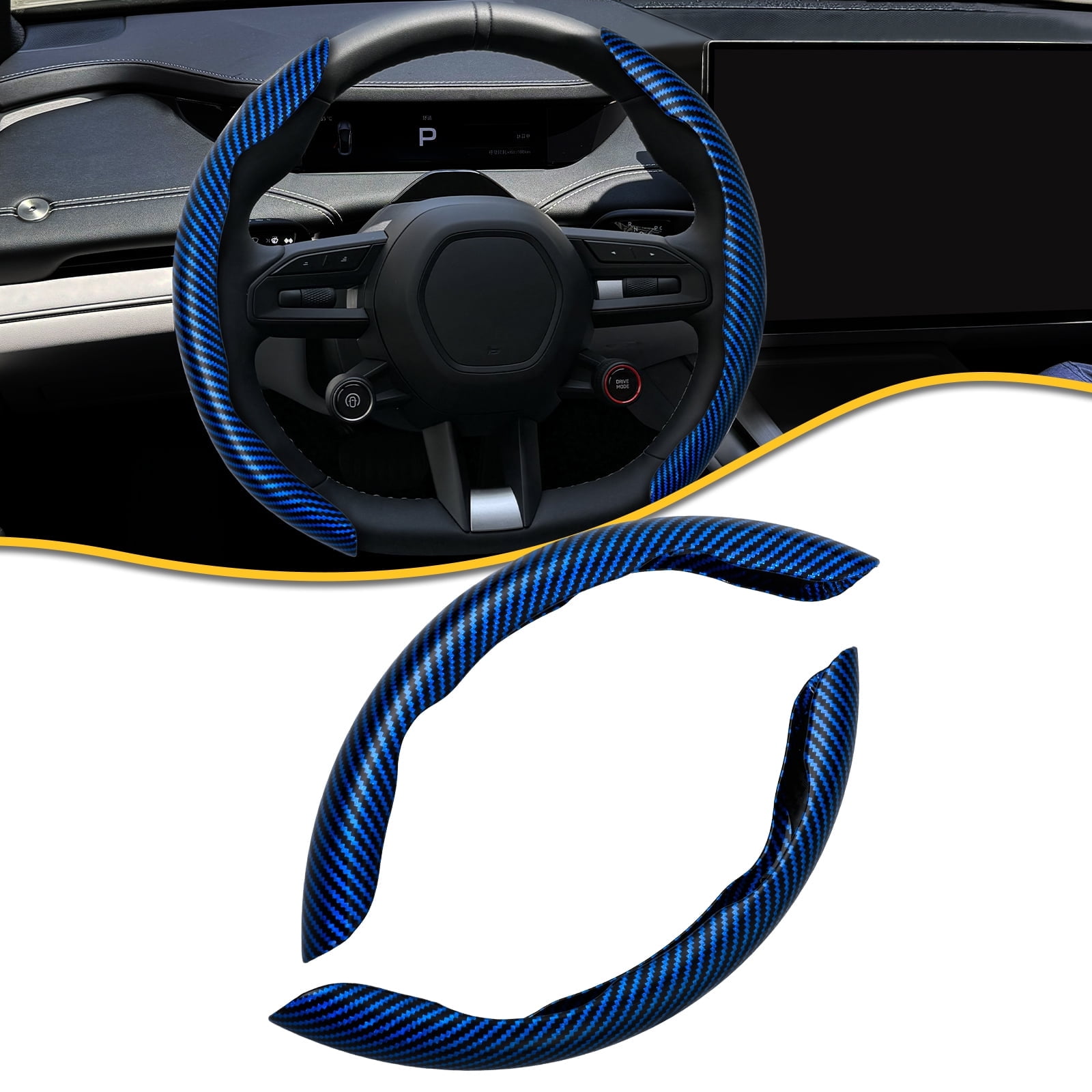 OFFCURVE Blue, 38 cm, Bling Style, Leather Car Steering Wheel Cover, 2 ...