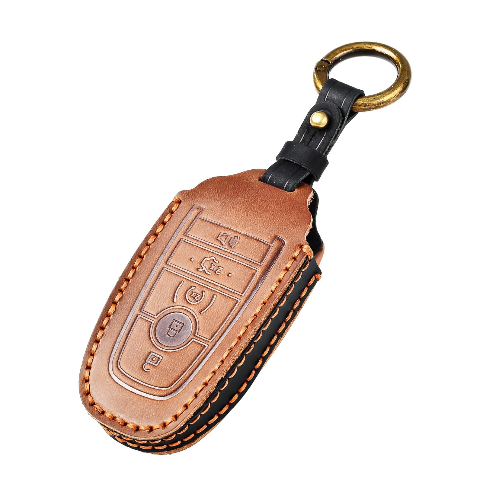 OFFCURVE Leather Key Cover, Brown - Fits Ford Mustang, Fusion, F250 ...