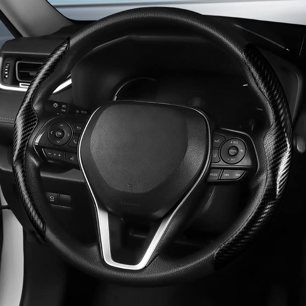 OFFCURVE Safety Steering Wheel Cover Car Carbon Fiber Leather Steering ...