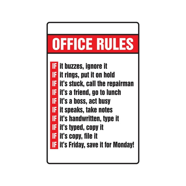 OFFICE RULES Aluminum Sign boss Monday Friday employee workplace ...