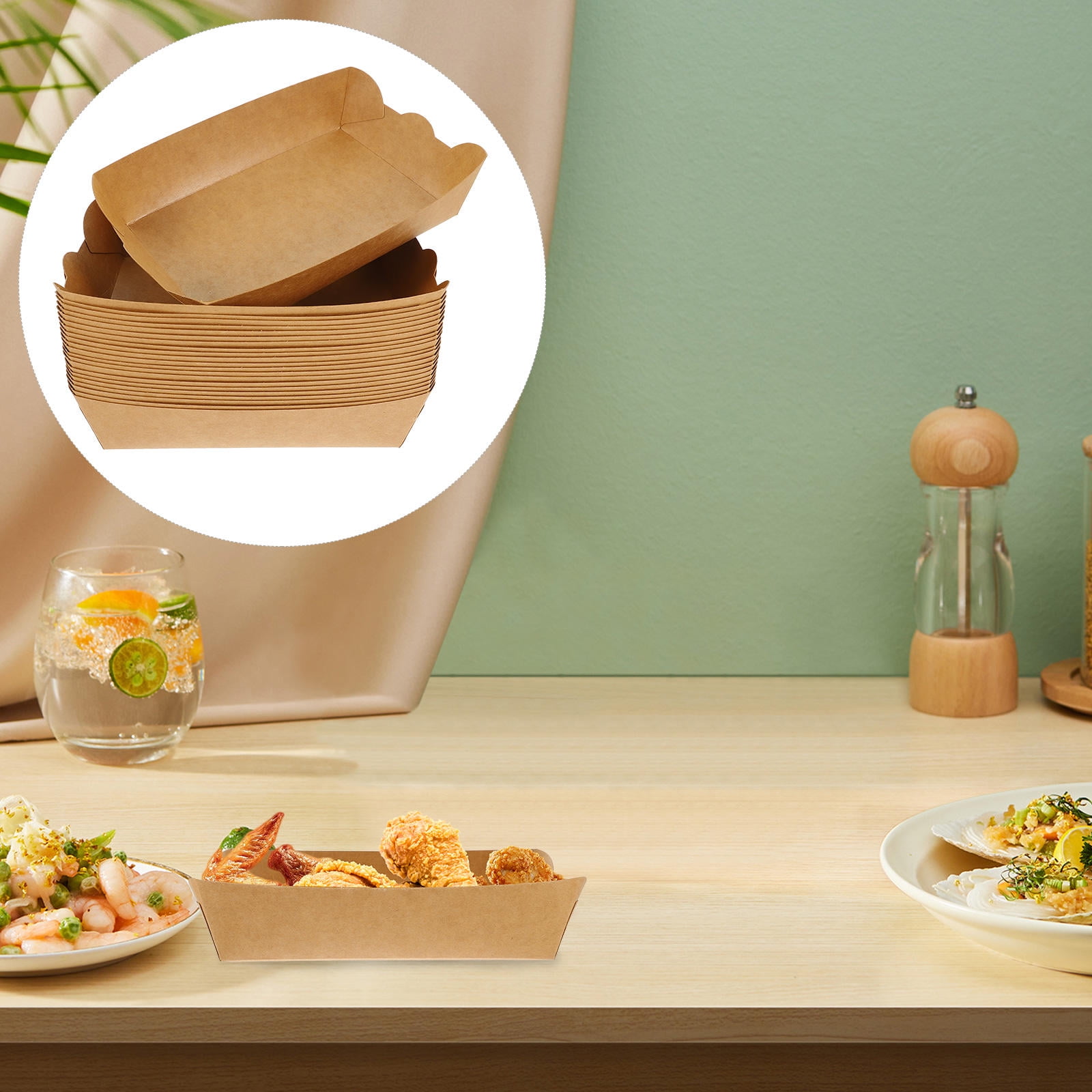 OFFIGAM 100Pcs Disposable Kraft Paper Paper Food Boats for Fried Foods ...