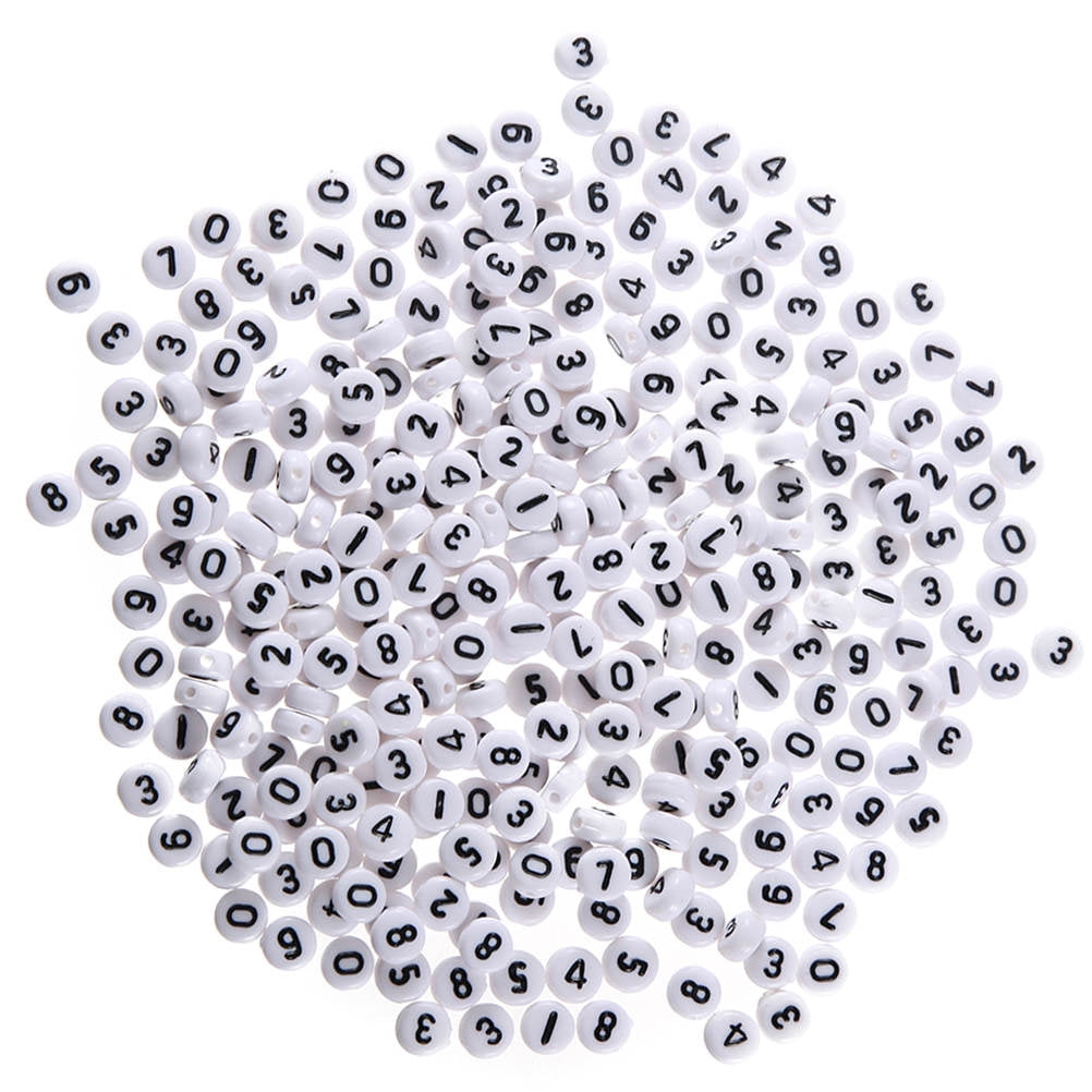 OFFIGAM 100Pcs Number Beads Bulk Acrylic White with Black Numbers for ...