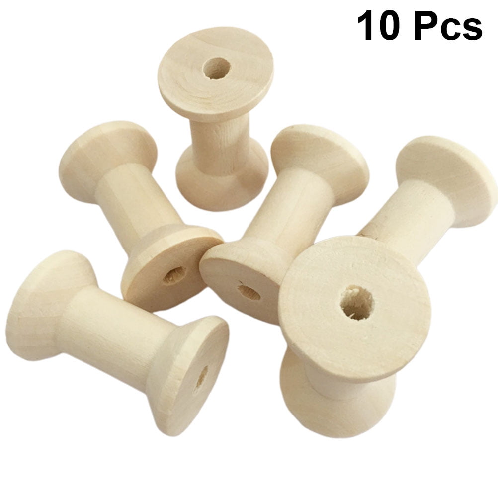 OFFIGAM 10Set Natural Wood Empty Bobbins Beige Color Thread Holder ...