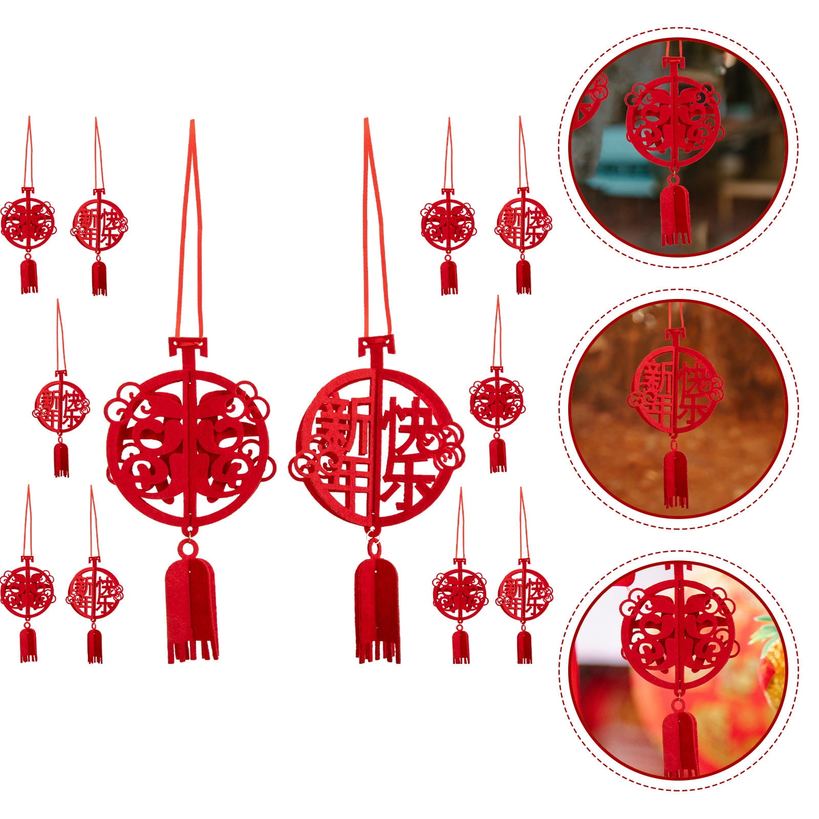 OFFIGAM 12Pcs Chinese Style Hanging Decoration Red Non-Woven Fabrics 3D ...