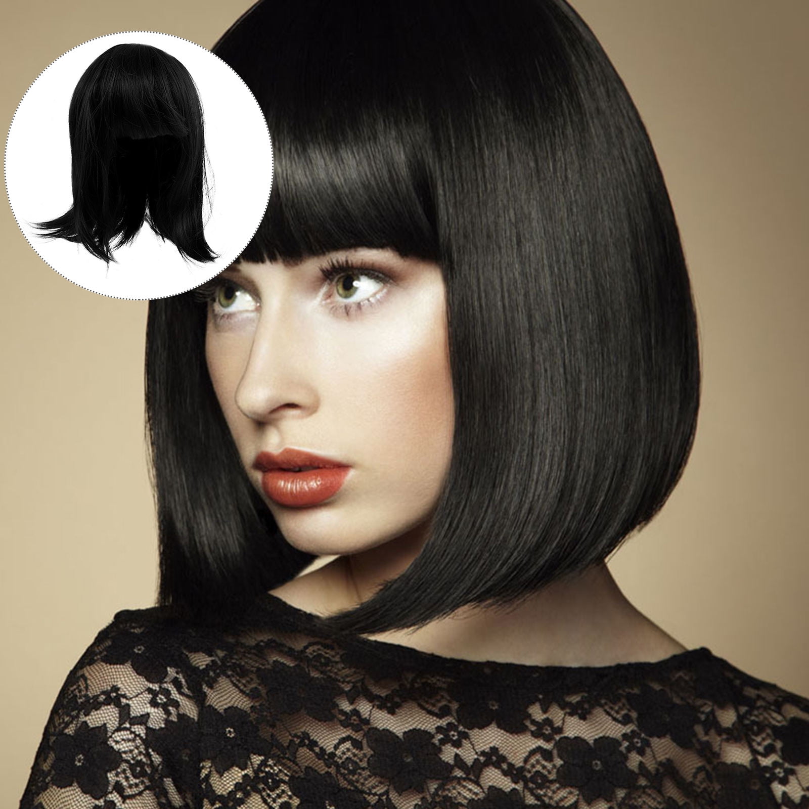 OFFIGAM 1Pc Realistic Wigs for Women Black Short Bob with High ...