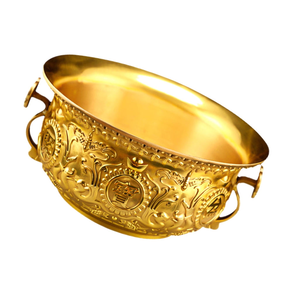 OFFIGAM 1Pcs Golden Copper Treasure Basin Chinese Fortune Bowl Retro ...