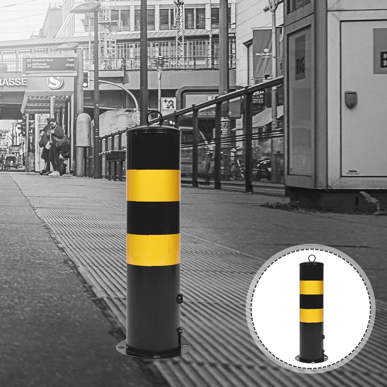 OFFIGAM Traffic Safety Barrier Driveway Security Post Steel Black 1Pcs ...