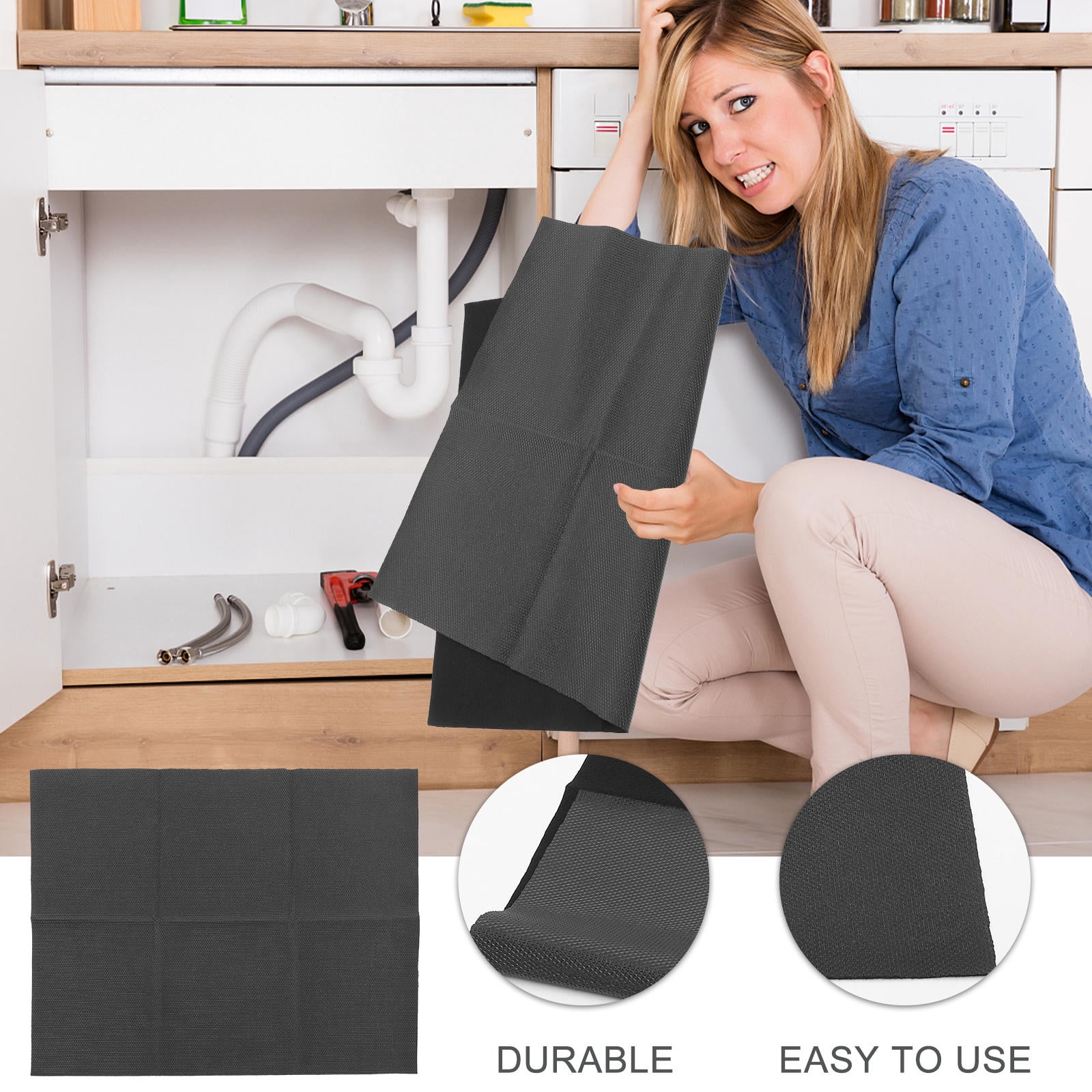 OFFIGAM Black Kitchen Cabinet Mat Under Sink Protector for Home ...