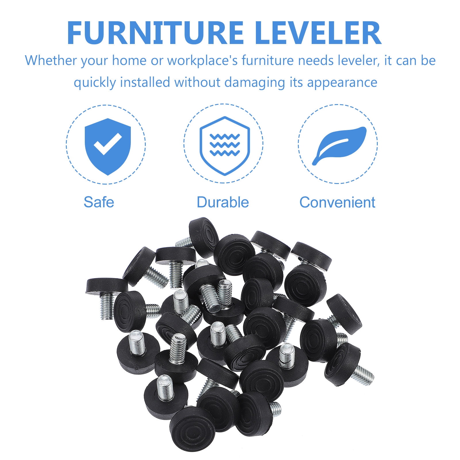 OFFIGAM 32Pcs Black Square Plastic Furniture Levelers for Chair Feet ...