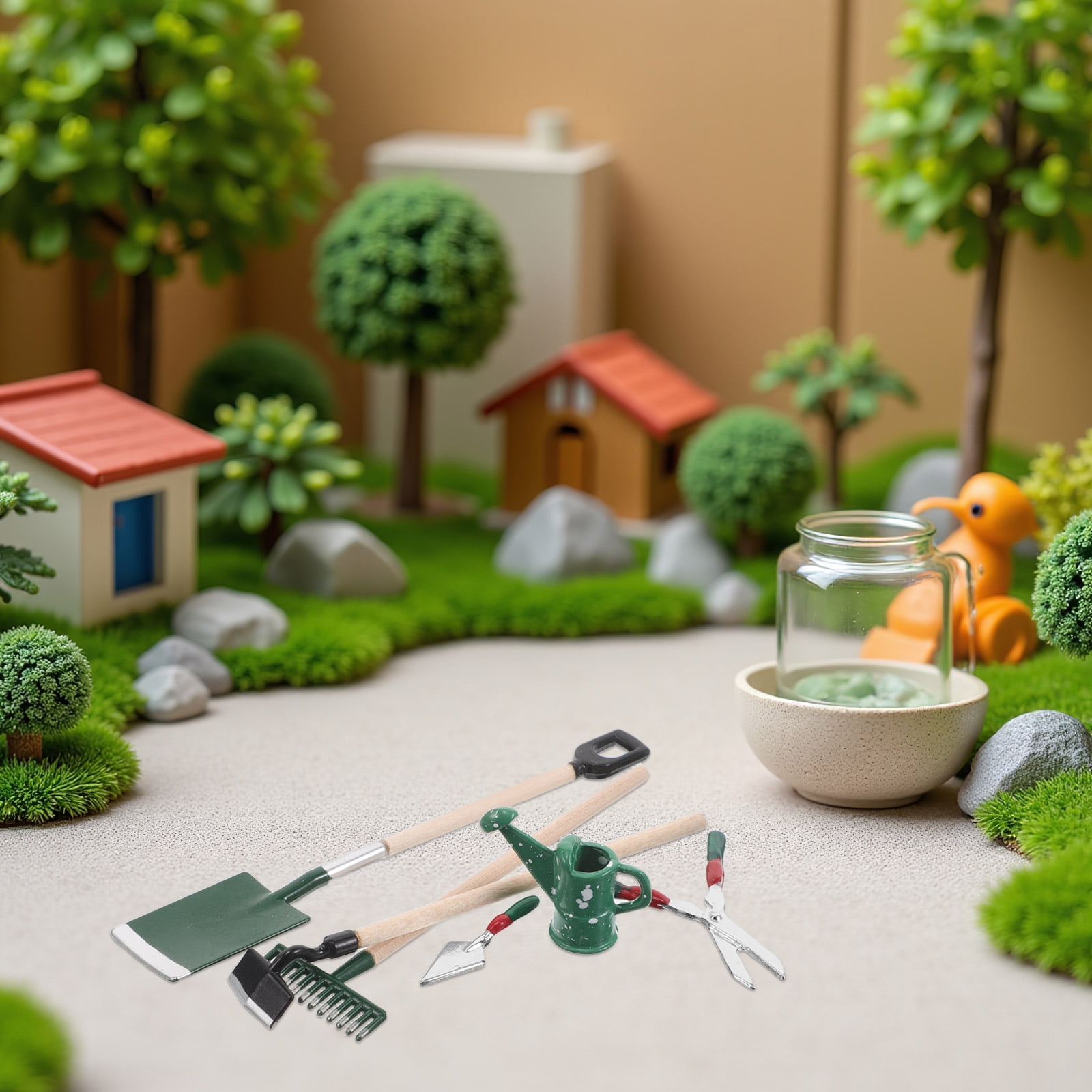 OFFIGAM 6Pcs Miniature Farm Tools Set With Metal Spade Watering Can For ...